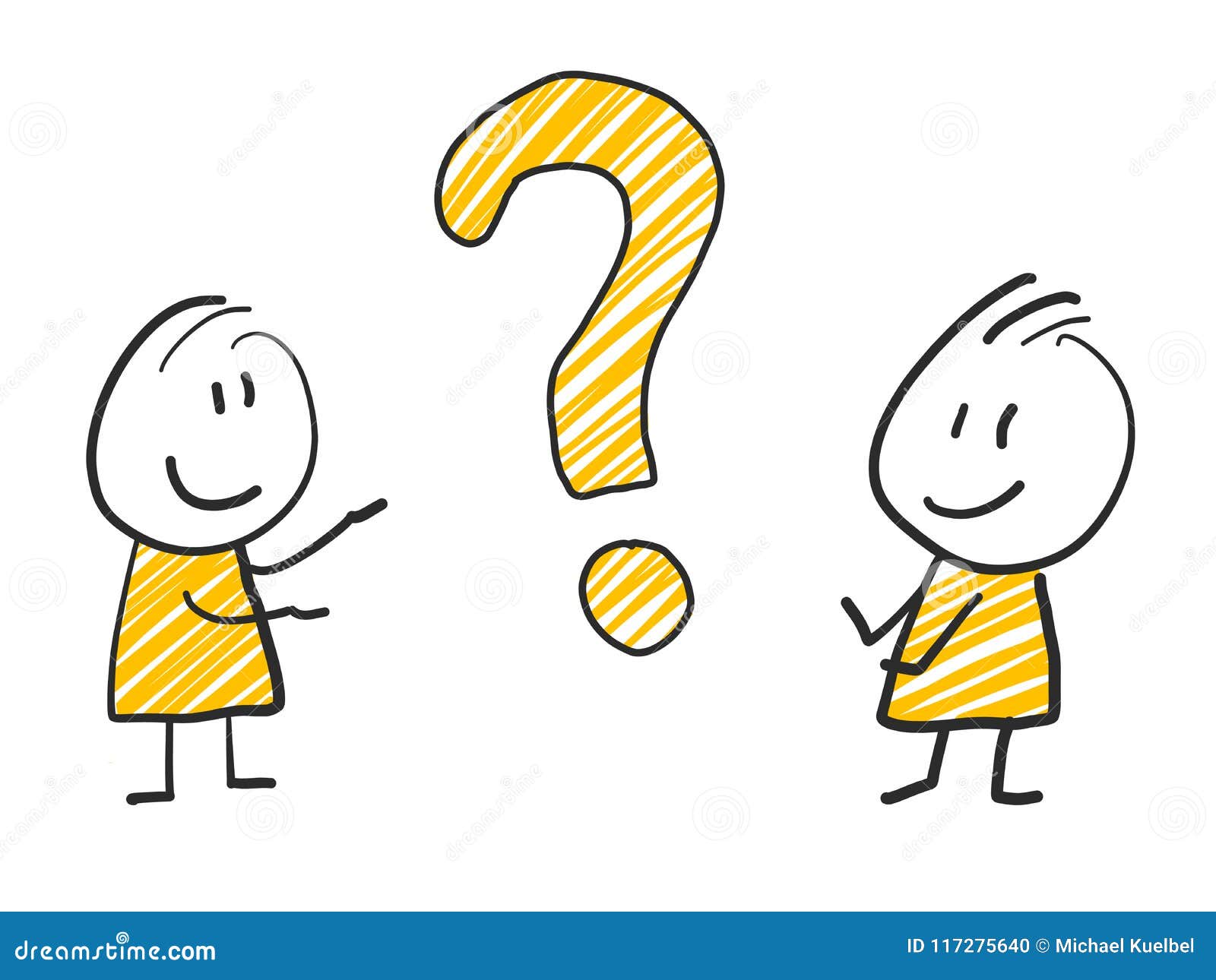 2 Stick Man Standing and Thinking Expression Illustration Yellow ...