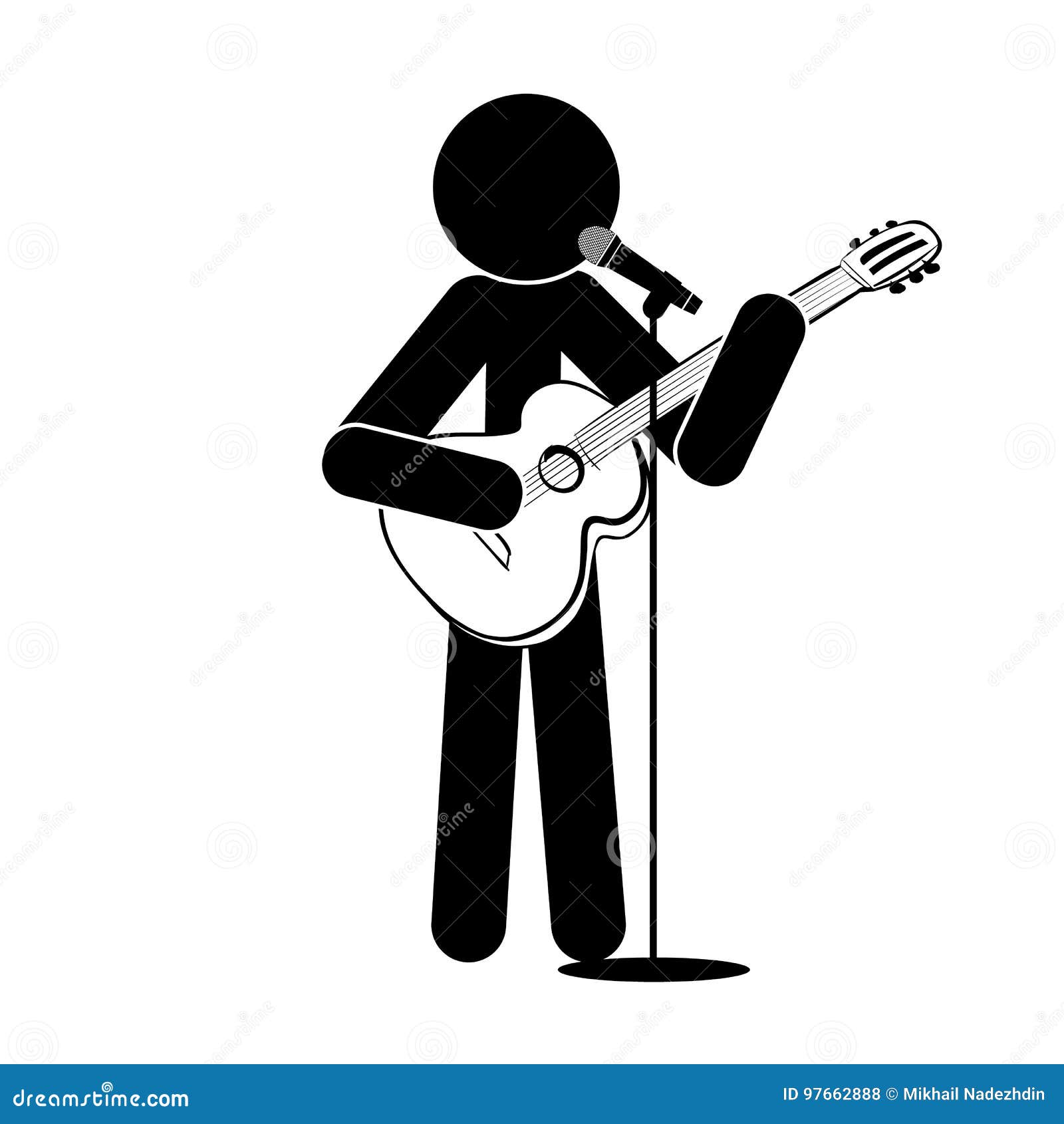 Stick Man Stands, Plays the Guitar, Sings into a Microphone Stock ...