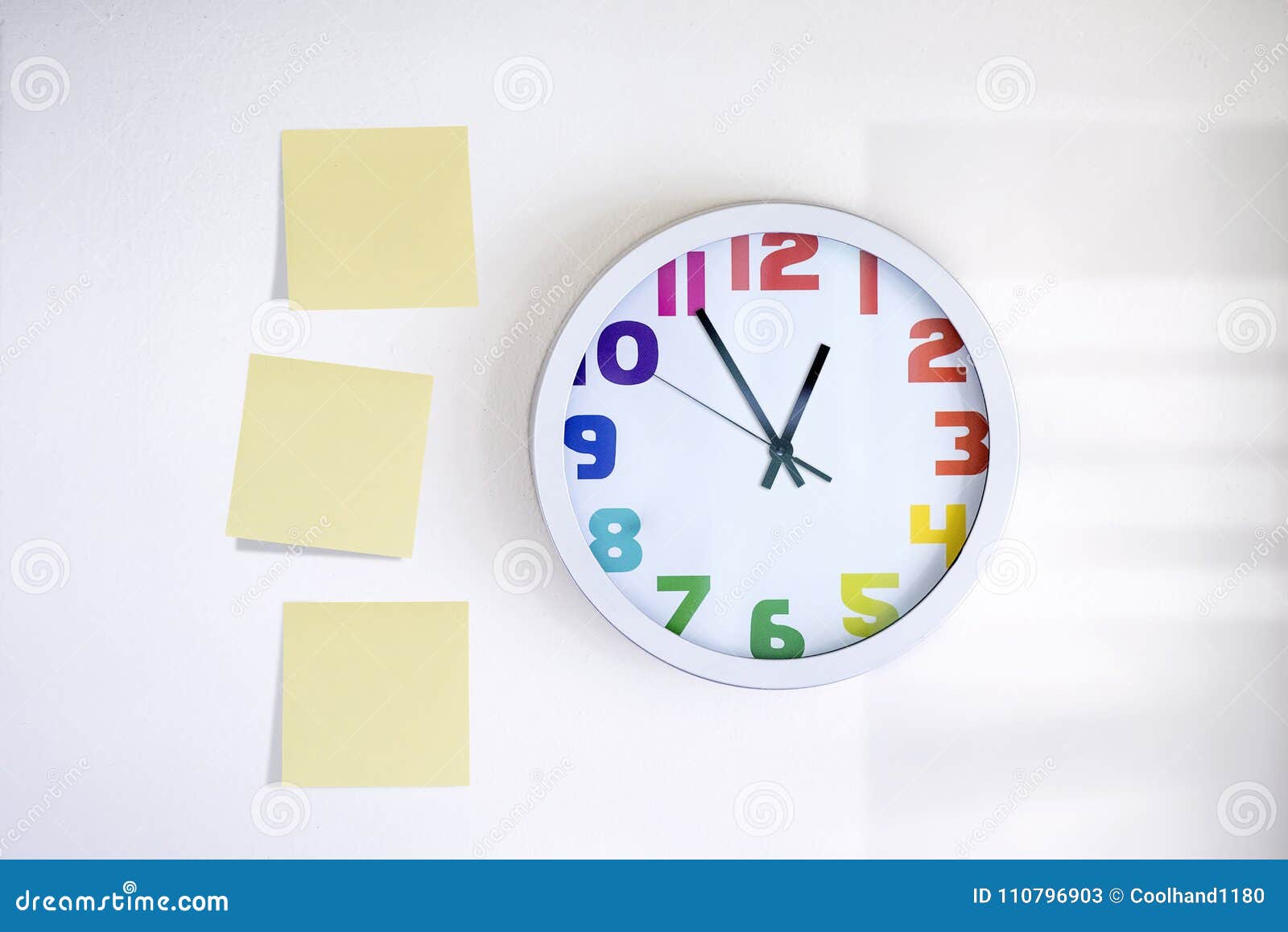 Stick Memo Notes and a Clock on White Concrete Wall Stock Image - Image ...
