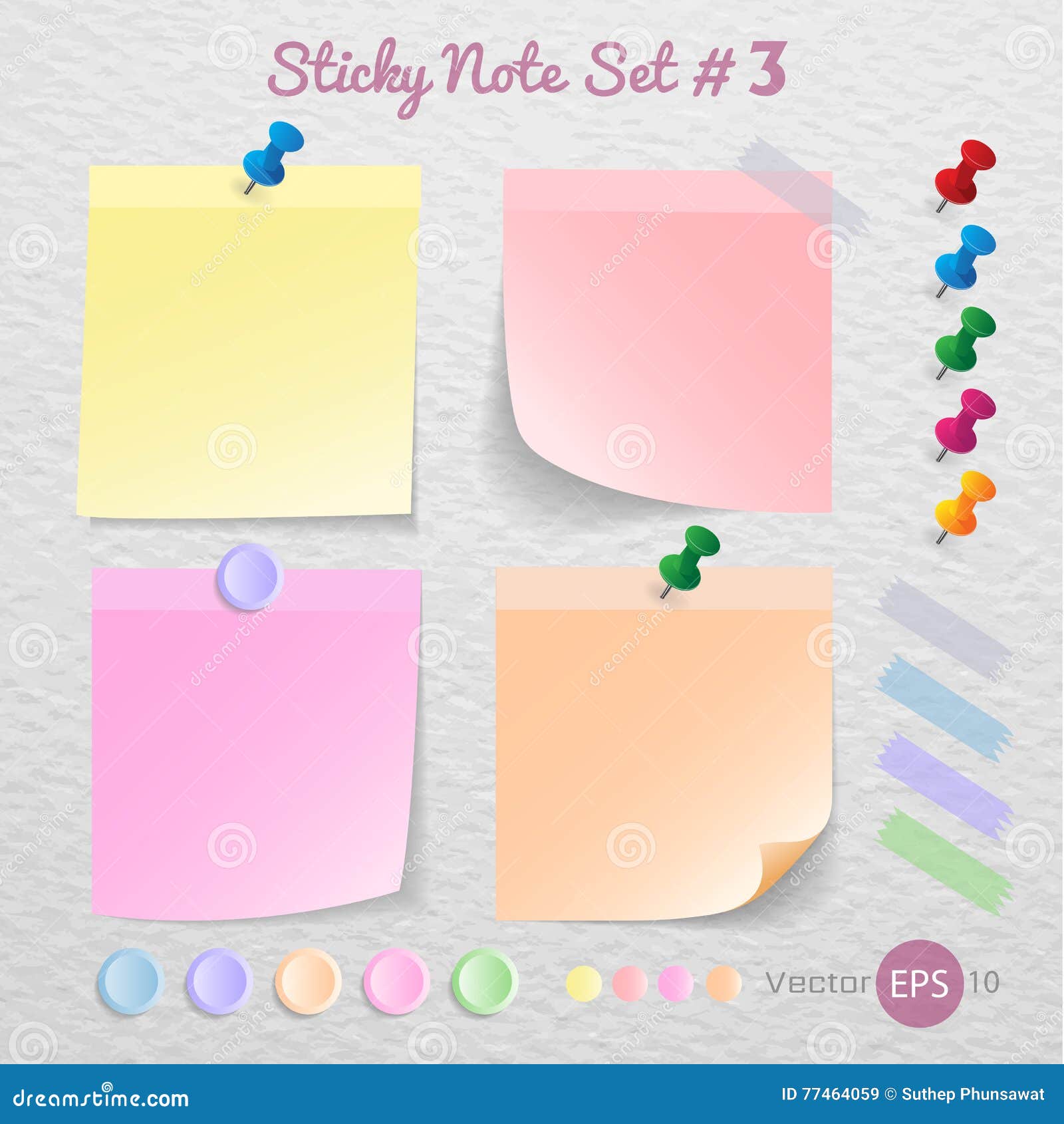 Stick Note Paper with Color Set Stock Illustration - Illustration of ...