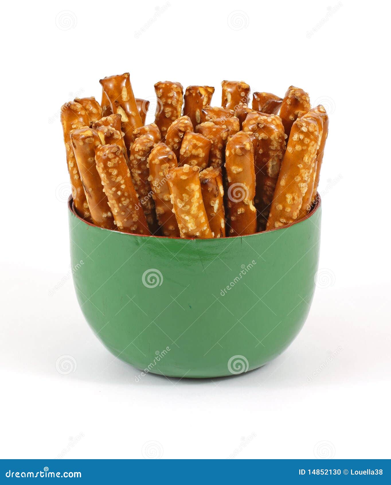 Stick Pretzels Green Bowl stock photo. Image of enriched - 14852130
