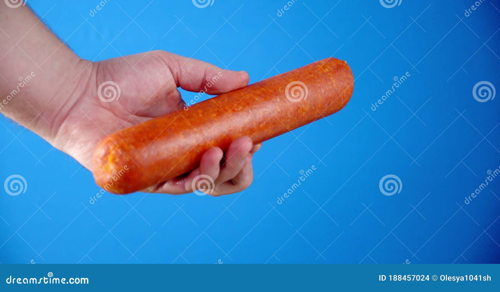Stick Salami Holds in His Hand the Man. Stock Footage - Video of hang ...