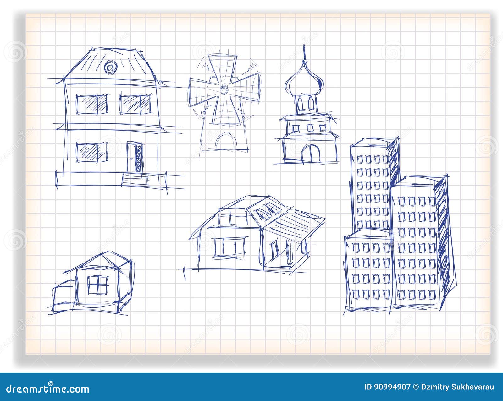 Stick Set of Different Buildings Stock Vector - Illustration of ...