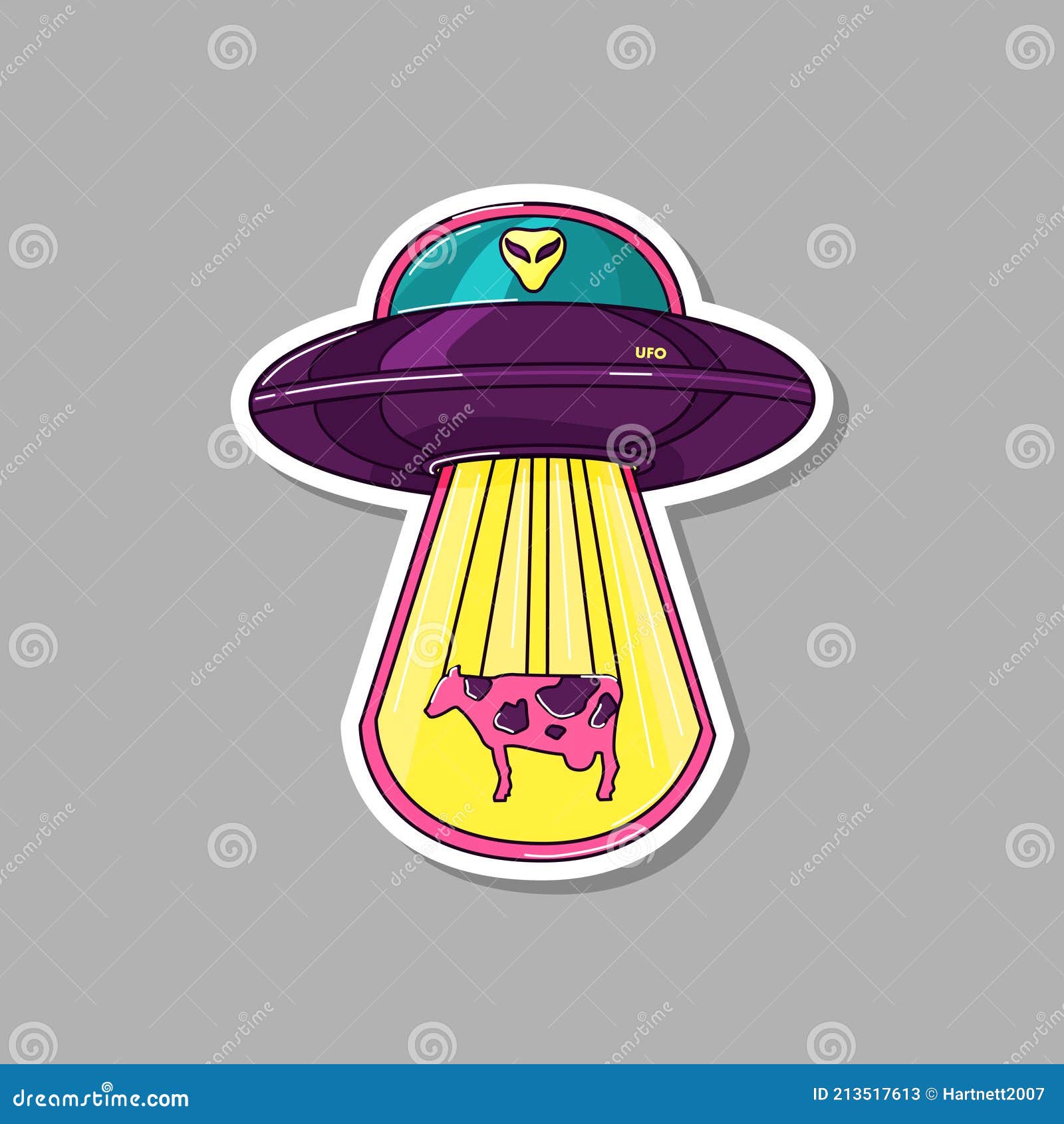 Alien Plate With Green Alien Kidnap A Cow On A Farm Cartoon Vector ...