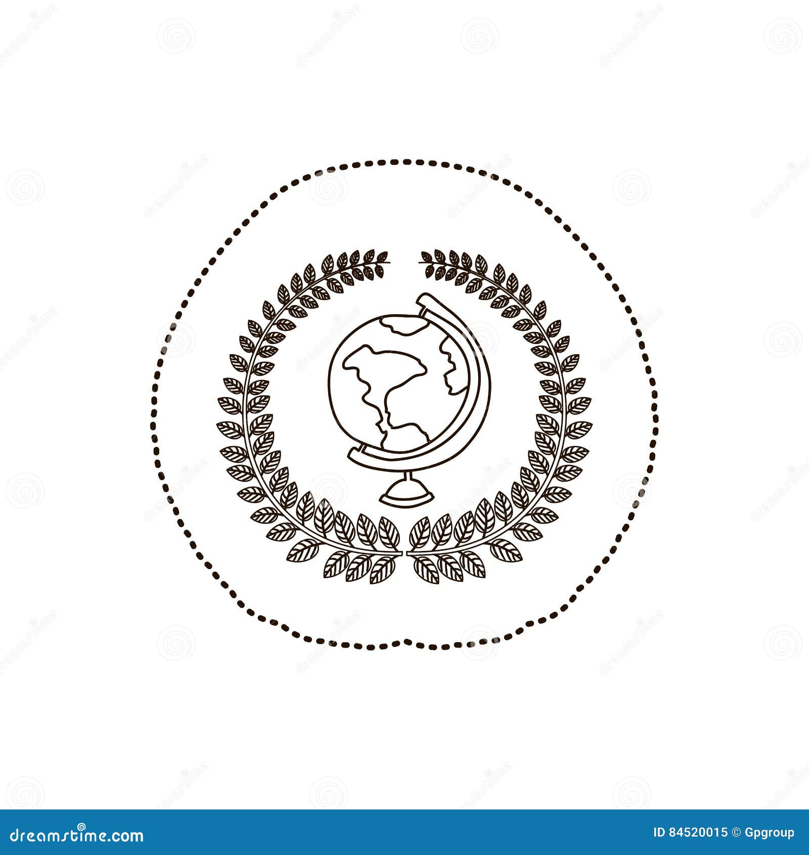 Sticker Arch of Leaves with Map of the World Stock Vector ...