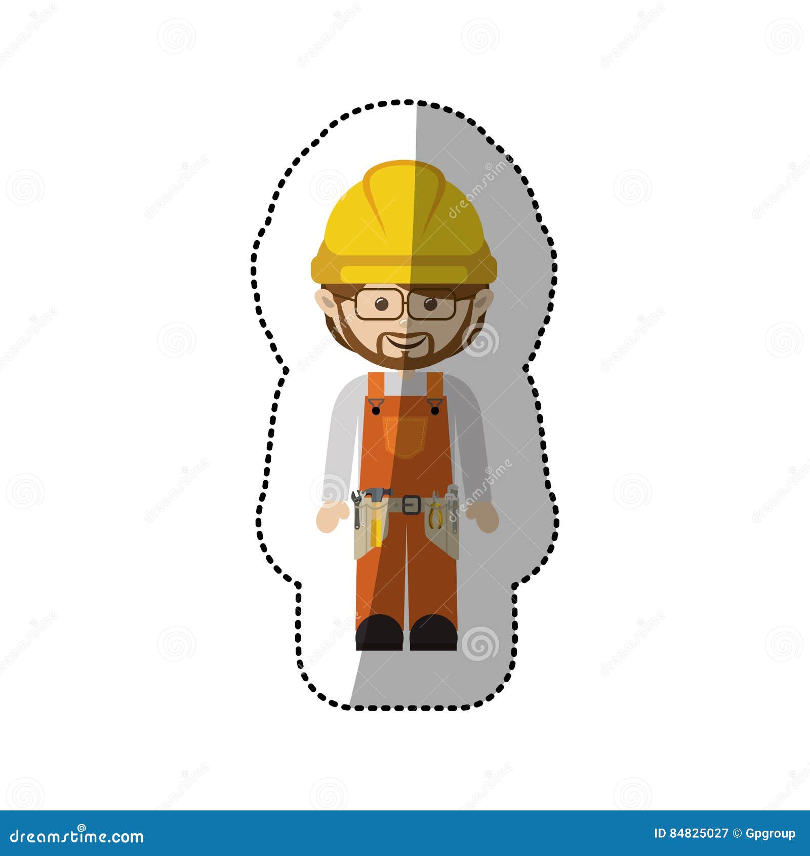 Sticker Man Worker With Toolkit And Helmet Vector Illustration ...