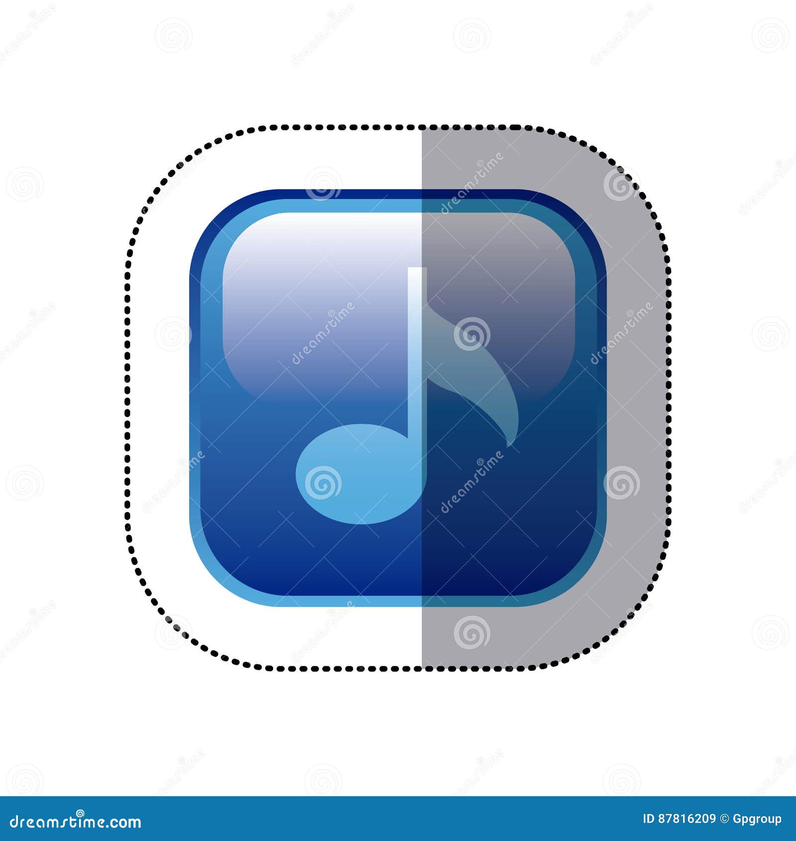 Sticker Blue Square Frame with Musical Note Stock Illustration ...