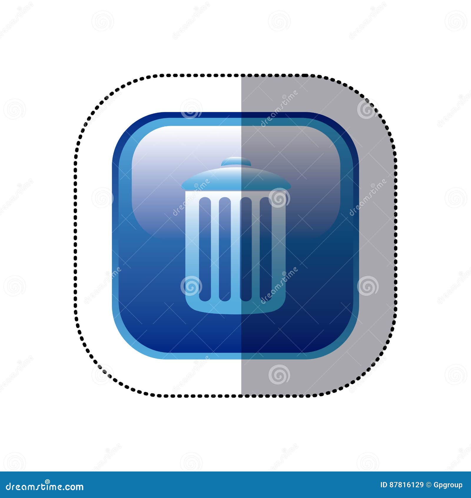 Sticker Blue Square Frame with Trash Container Icon Stock Illustration ...