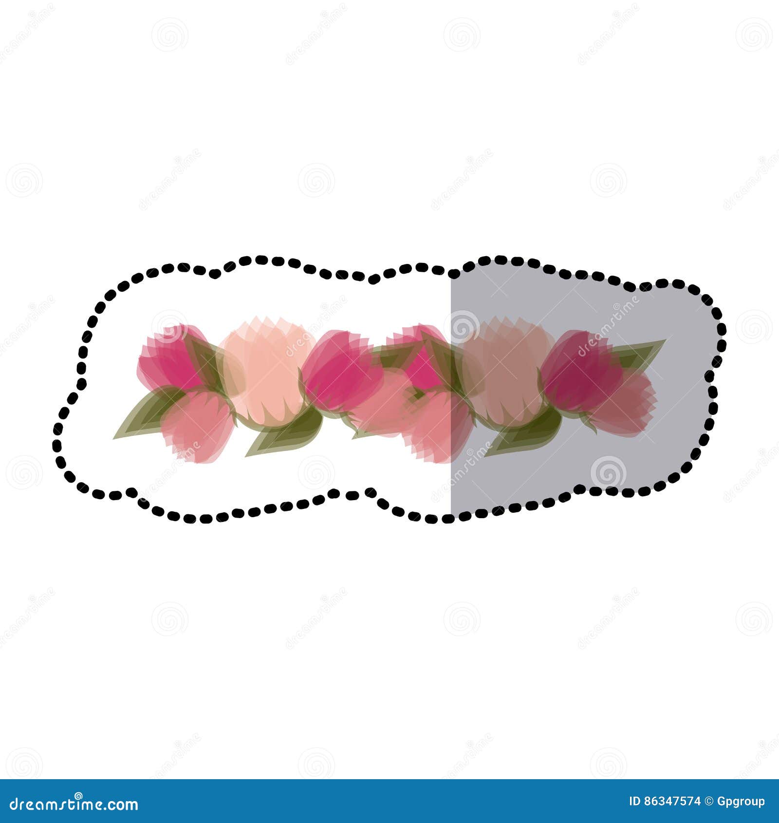 Sticker Blurred Crown of Tulips with Leaves Stock Illustration ...