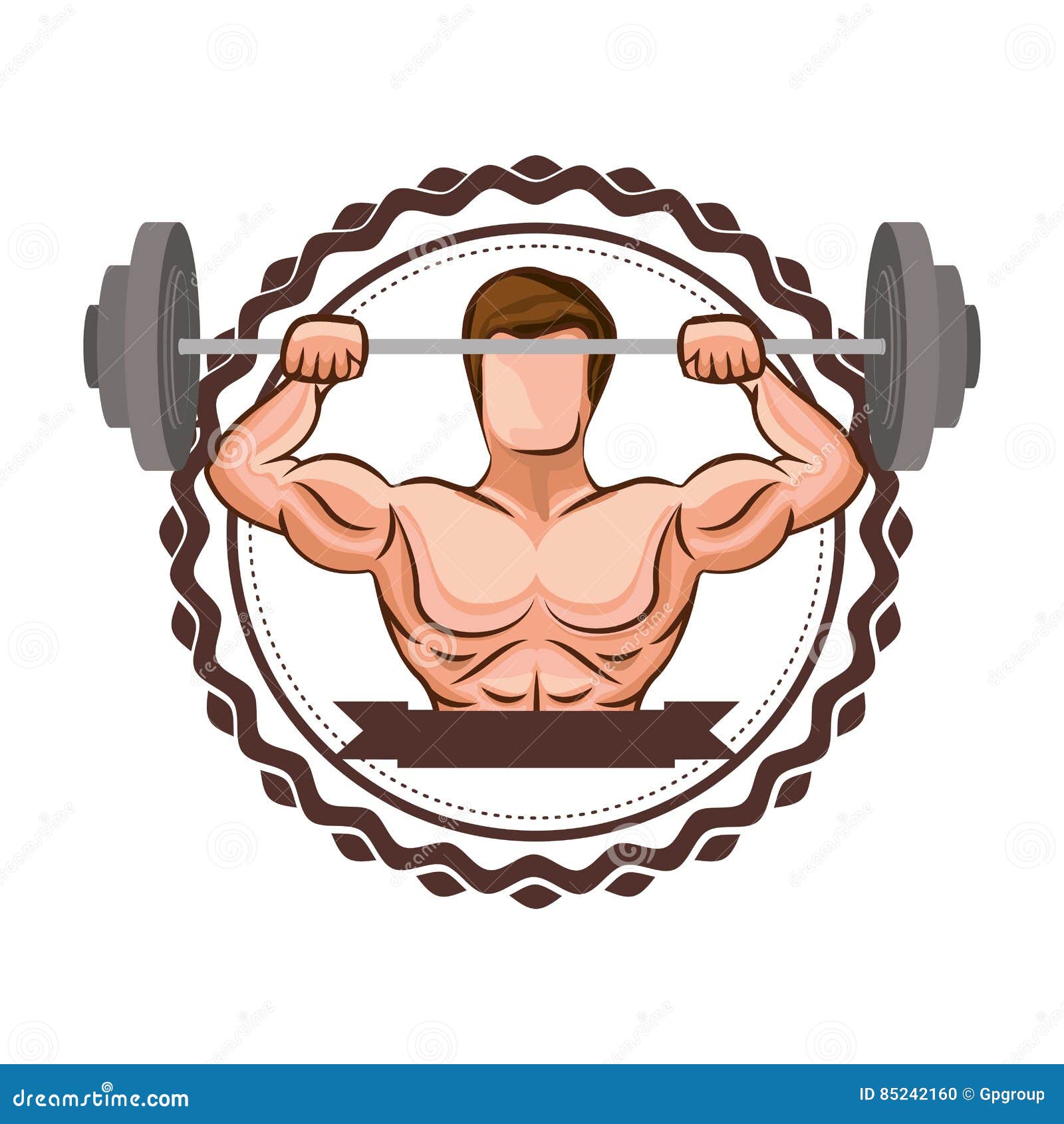 Sticker Border With Black Contour Muscle Man Lifting A Disc Weights ...