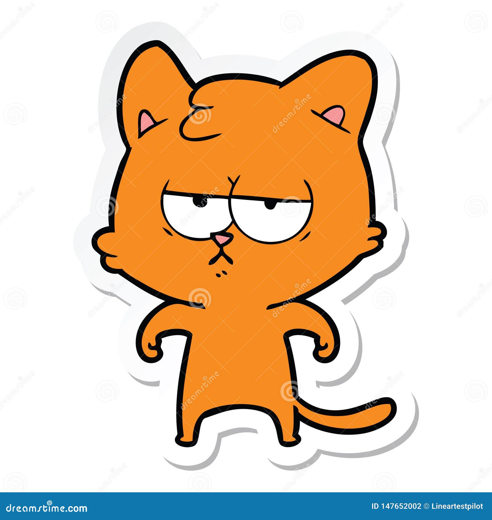 Sticker of a Bored Cartoon Cat Stock Vector - Illustration of artwork ...