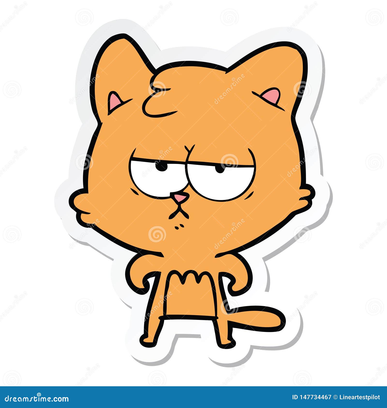 Sticker of a Bored Cartoon Cat Stock Vector - Illustration of hand ...