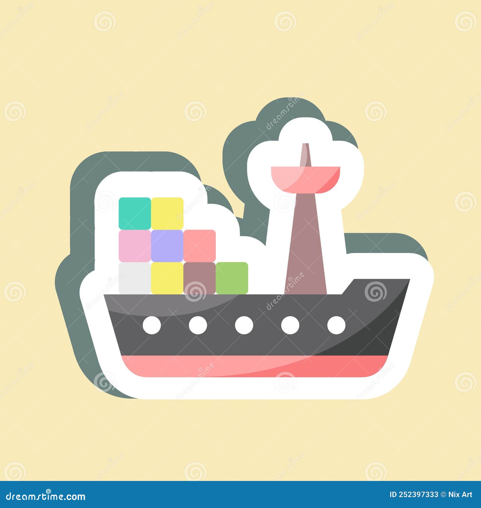 Sticker Cargo Ship. Suitable for Education Symbol. Simple Design ...