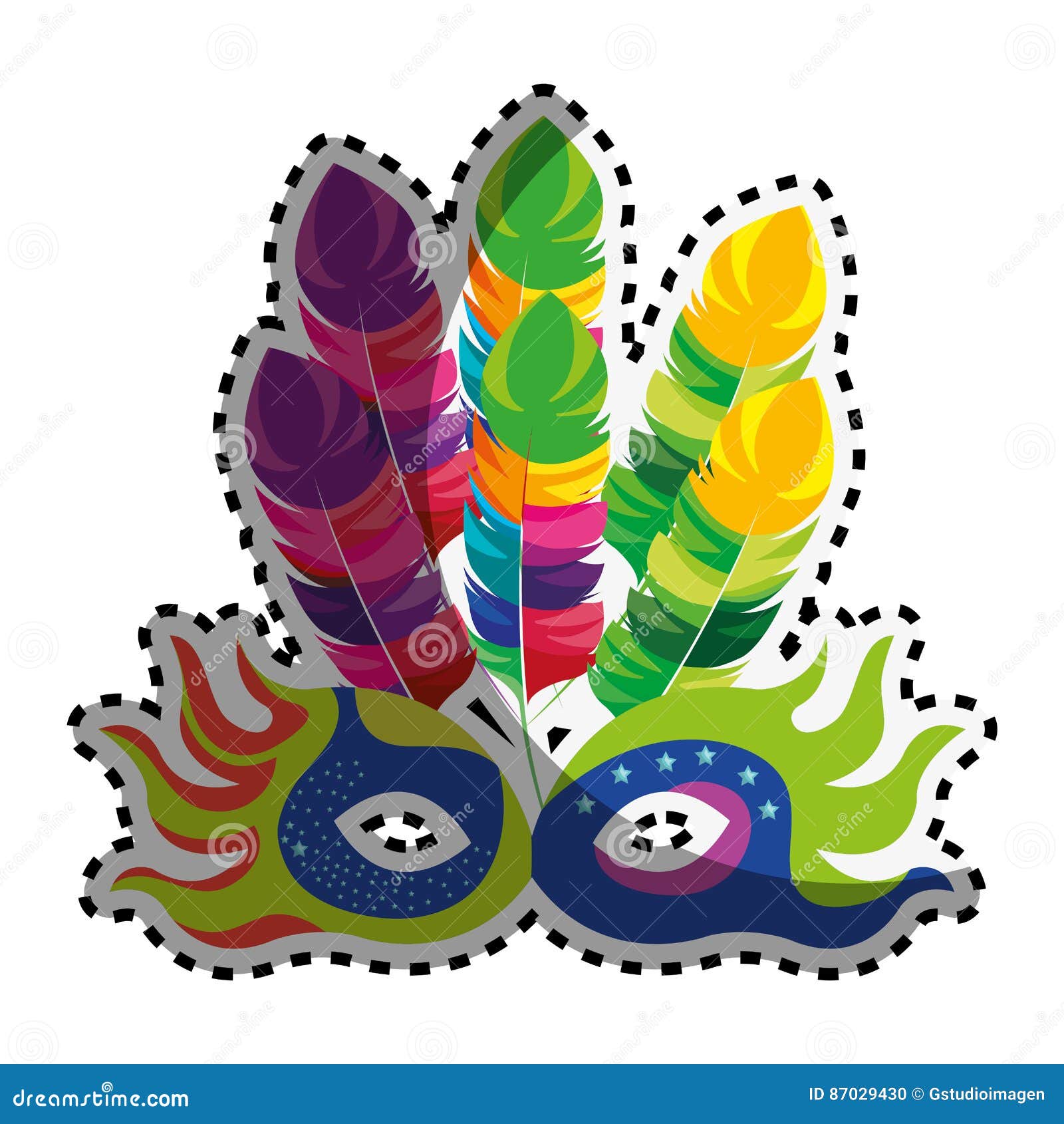 Sticker Carnival of Teather Mask with Feathers Stock Vector ...