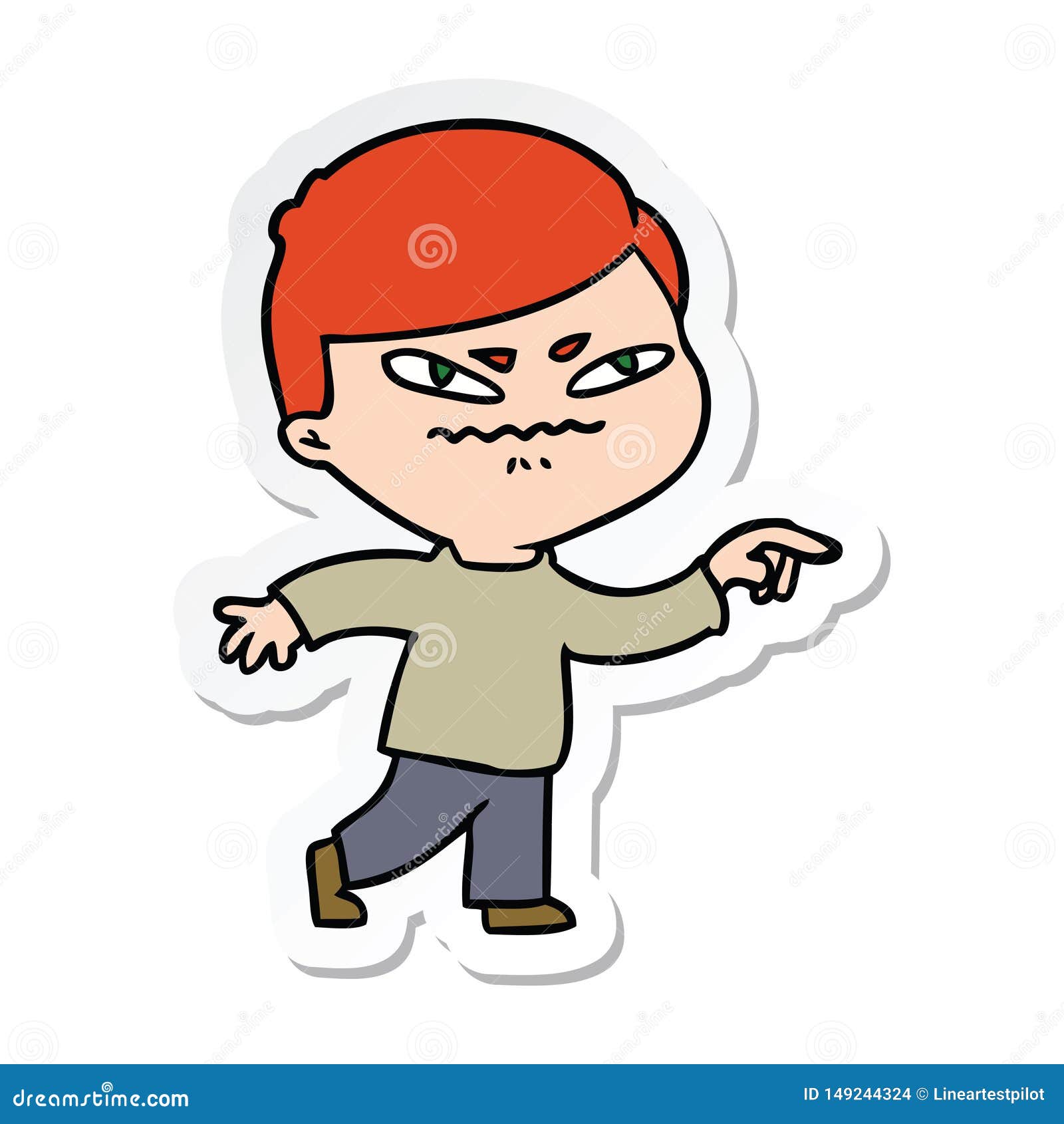 Sticker of a Cartoon Angry Man Pointing Stock Vector - Illustration of ...