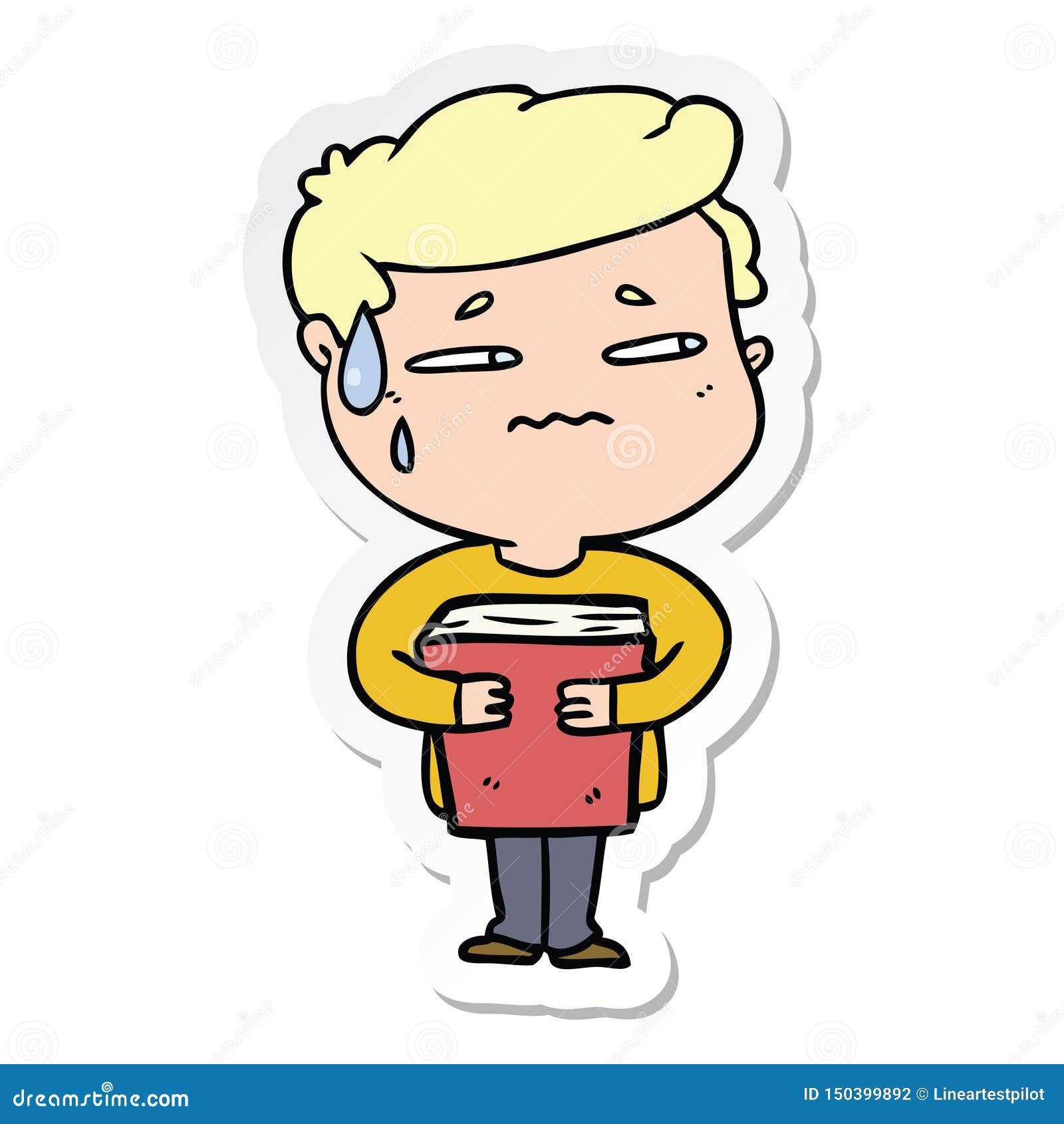 Sticker of a Cartoon Anxious Boy Carrying Book Stock Vector ...