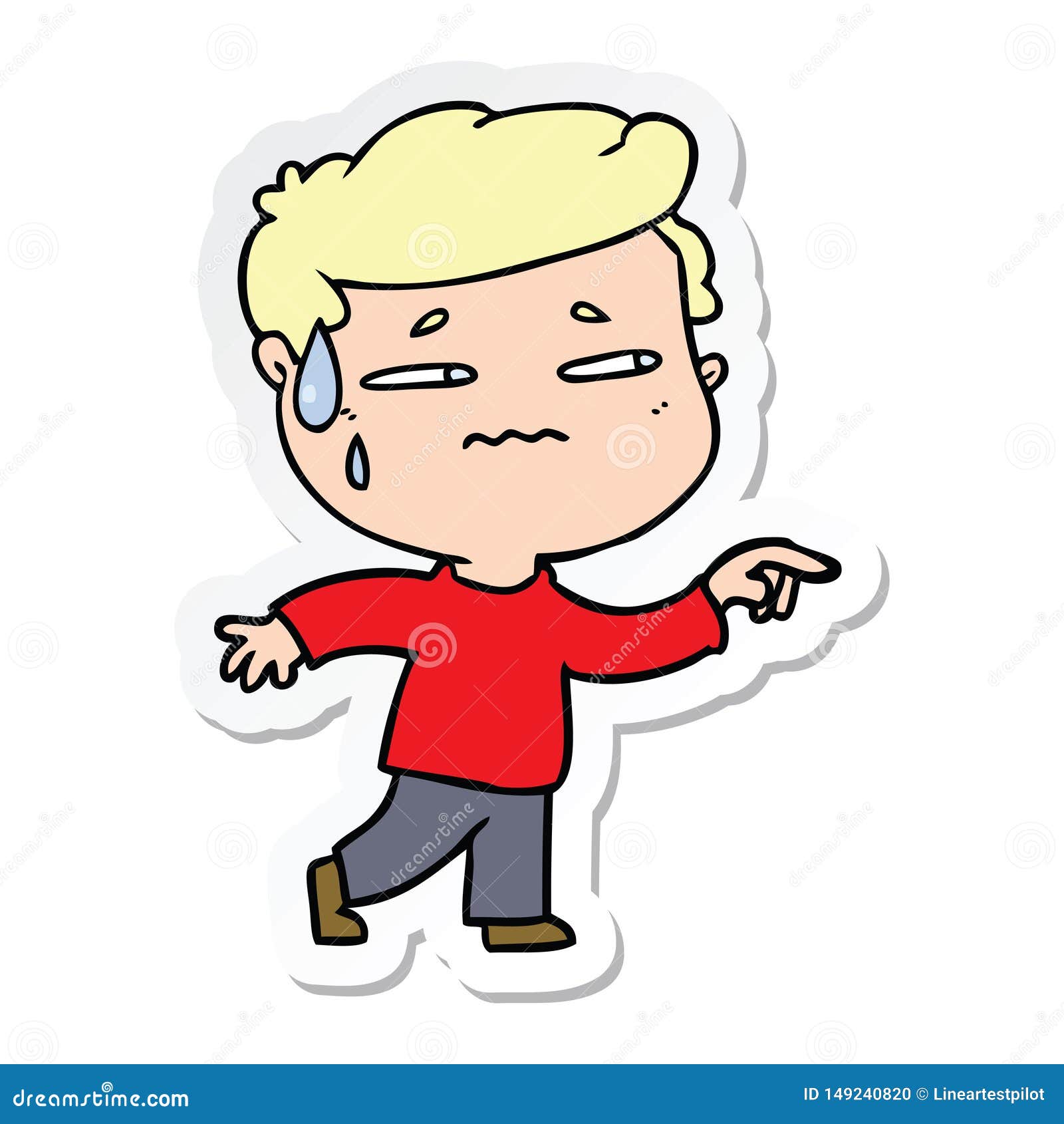 Sticker of a Cartoon Anxious Man Pointing Stock Vector - Illustration ...