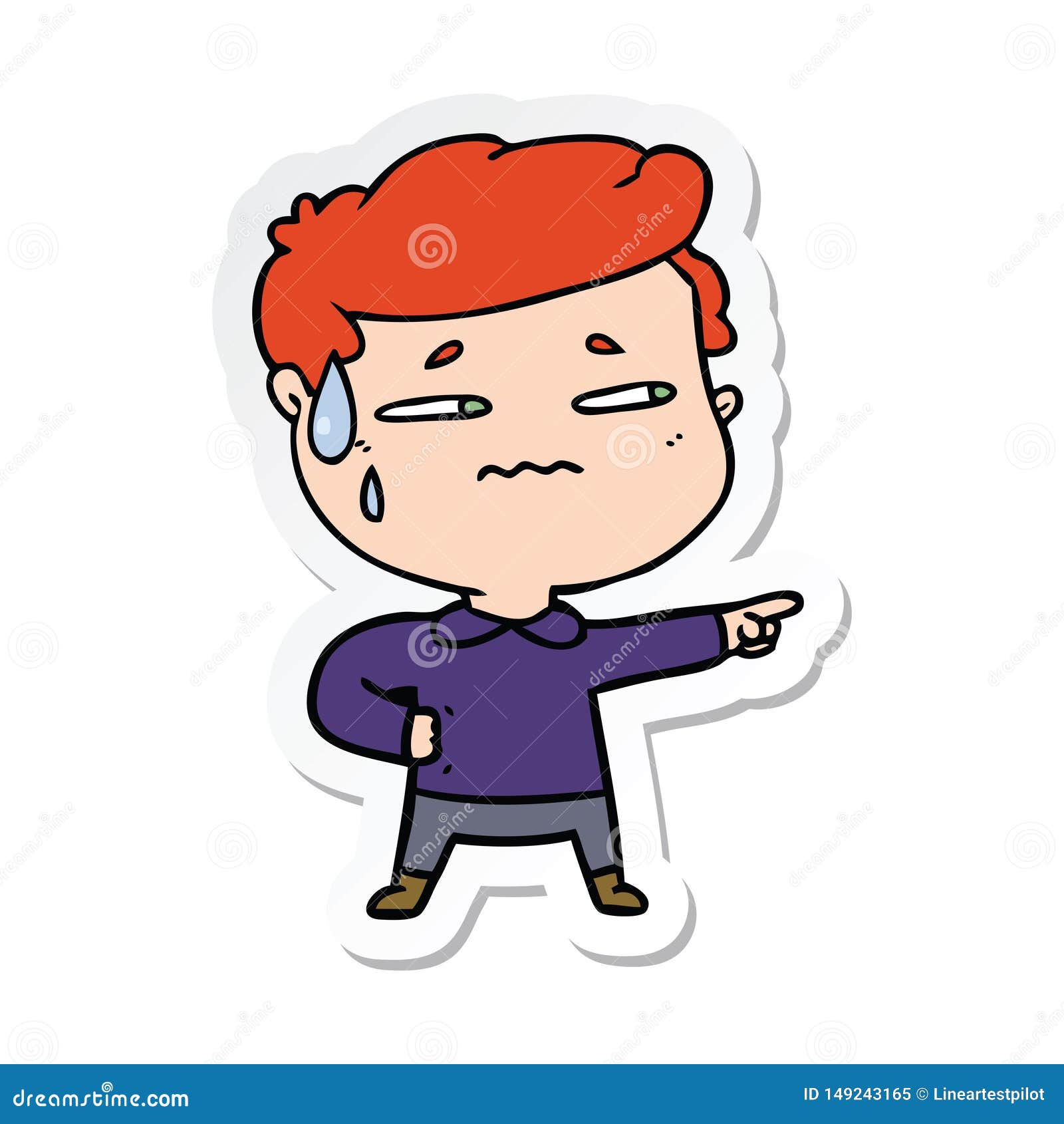 Sticker of a Cartoon Anxious Man Pointing Stock Vector - Illustration ...