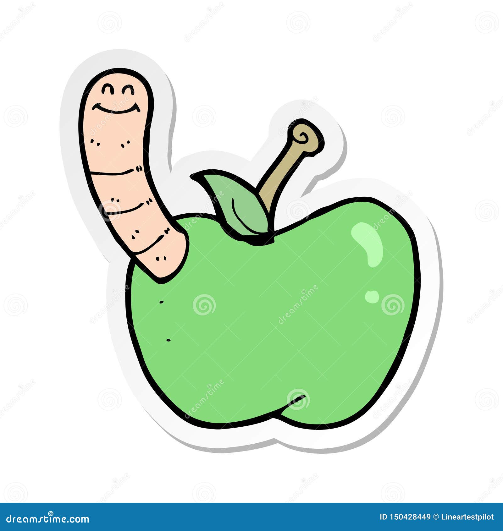 Sticker of a Cartoon Apple with Worm Stock Vector - Illustration of ...