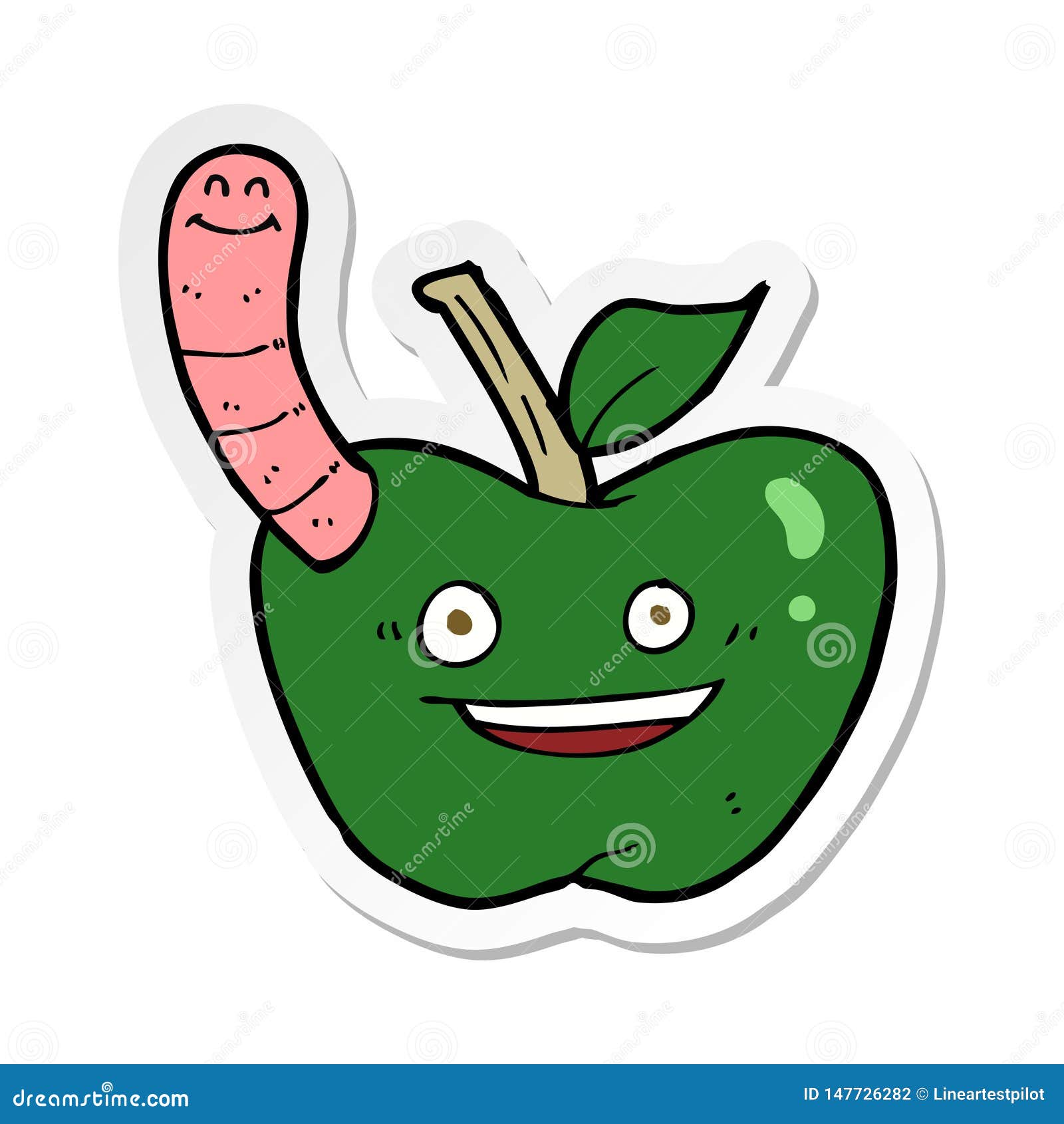 Sticker of a Cartoon Apple with Worm Stock Vector - Illustration of ...