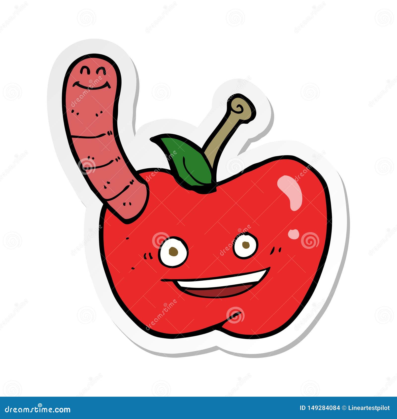 Sticker of a Cartoon Apple with Worm Stock Vector - Illustration of ...
