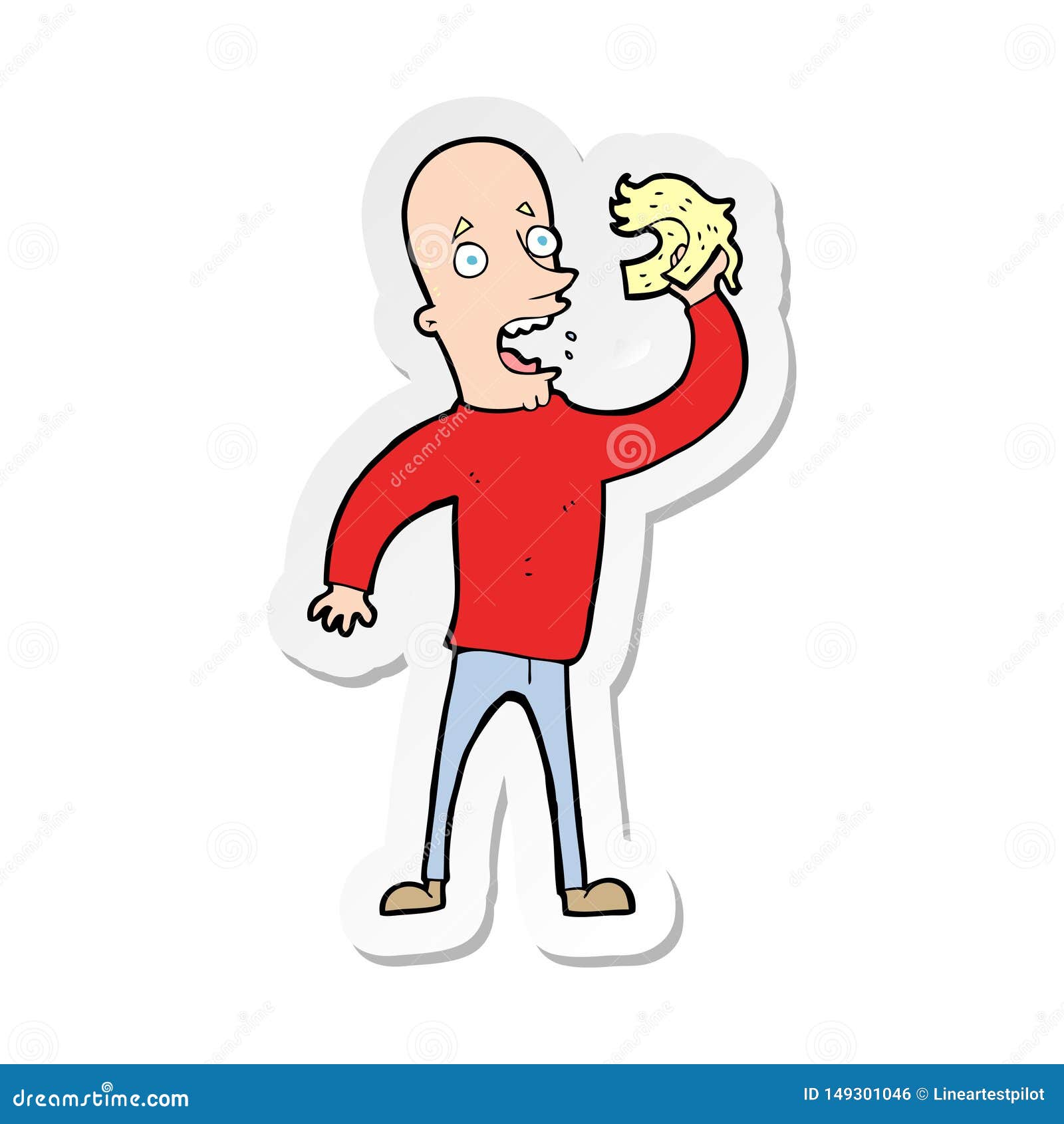 Sticker of a Cartoon Bald Man with Wig Stock Vector - Illustration of ...