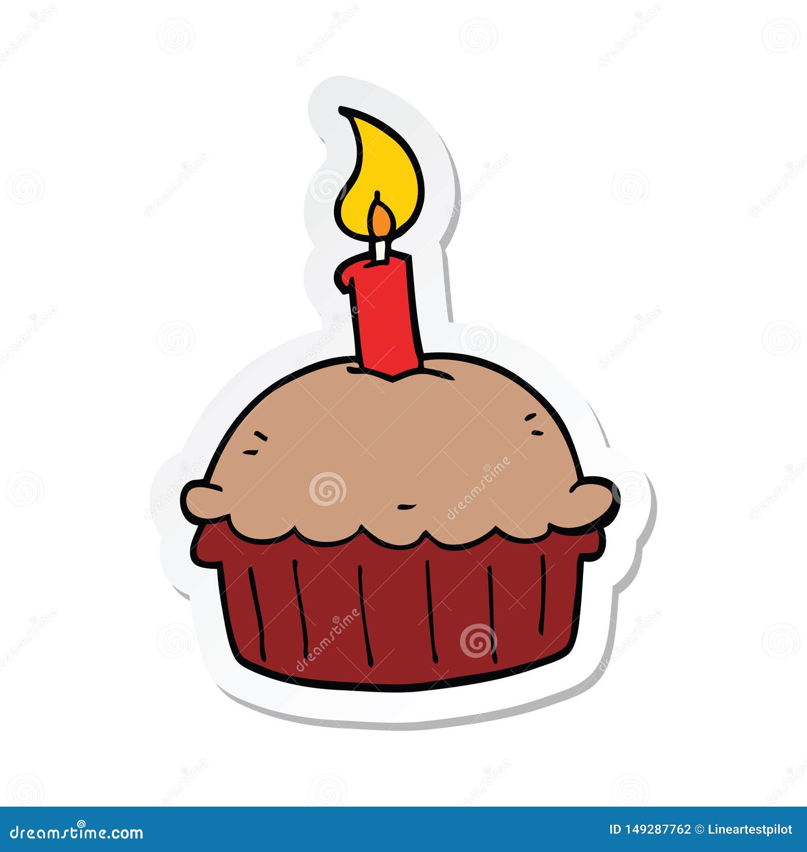 Sticker of a Cartoon Birthday Cupcake Stock Vector - Illustration of ...