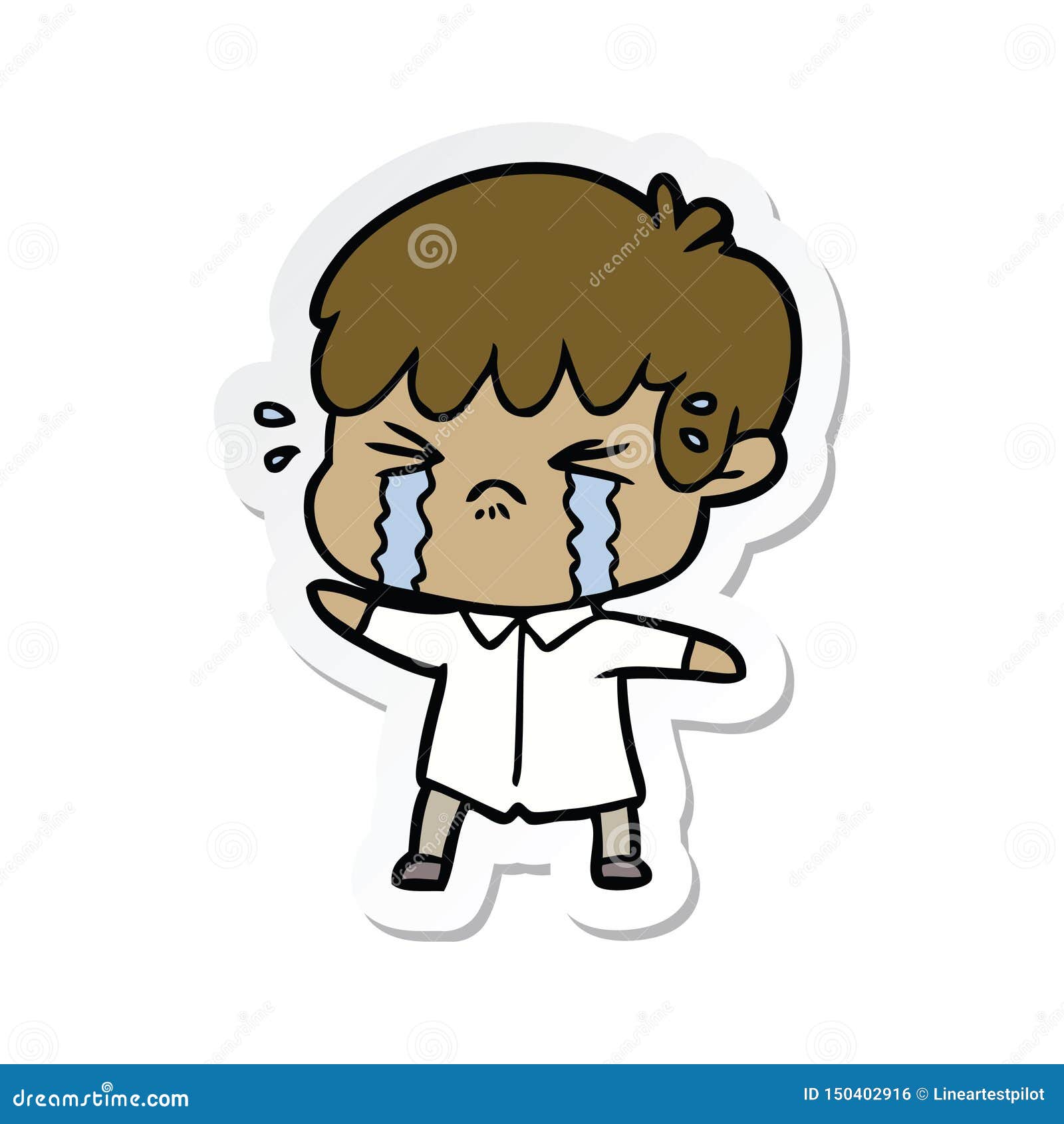 Sticker of a Cartoon Boy Crying Stock Vector - Illustration of drawn ...