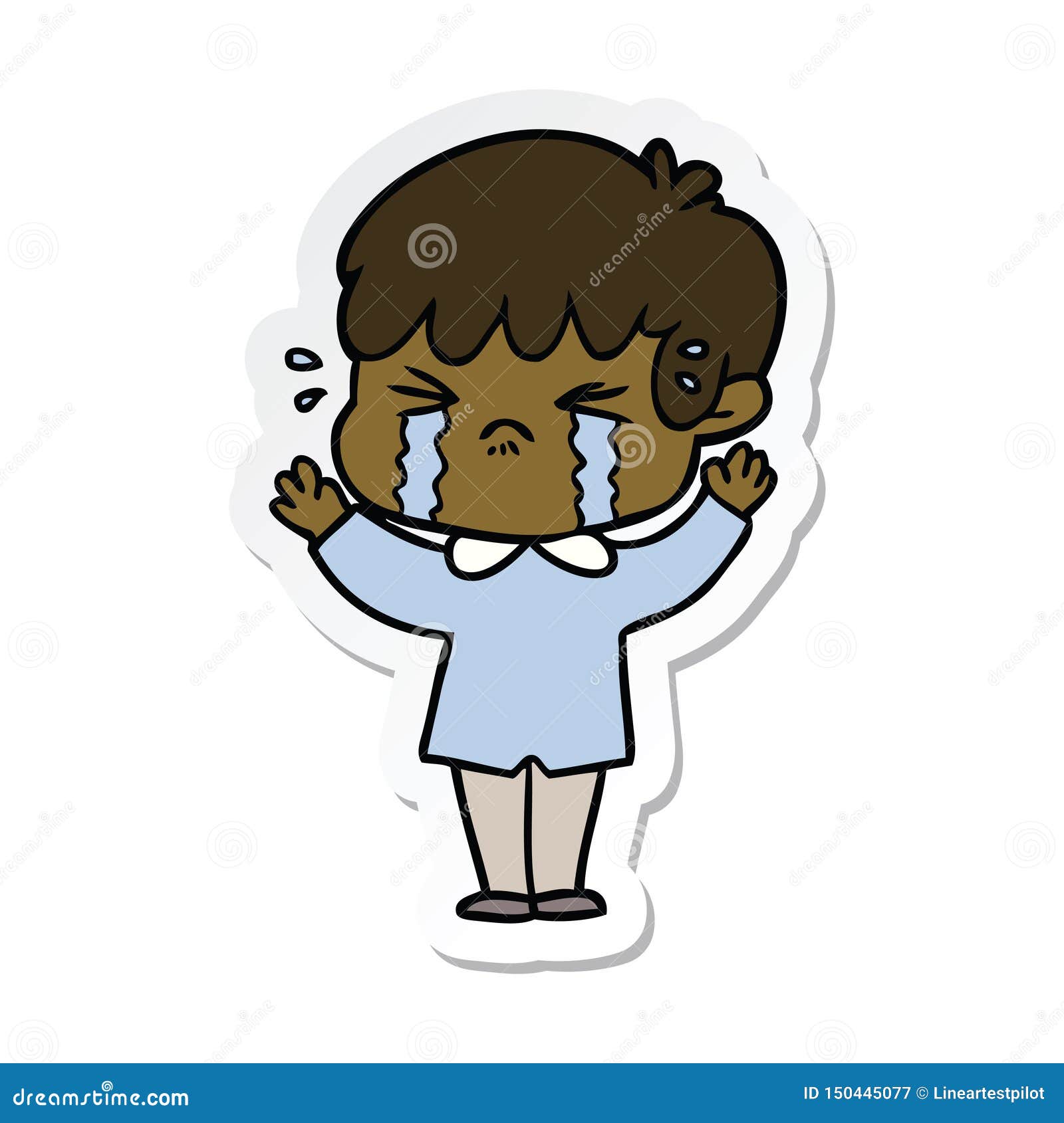 Sticker of a Cartoon Boy Crying Stock Vector - Illustration of hand ...