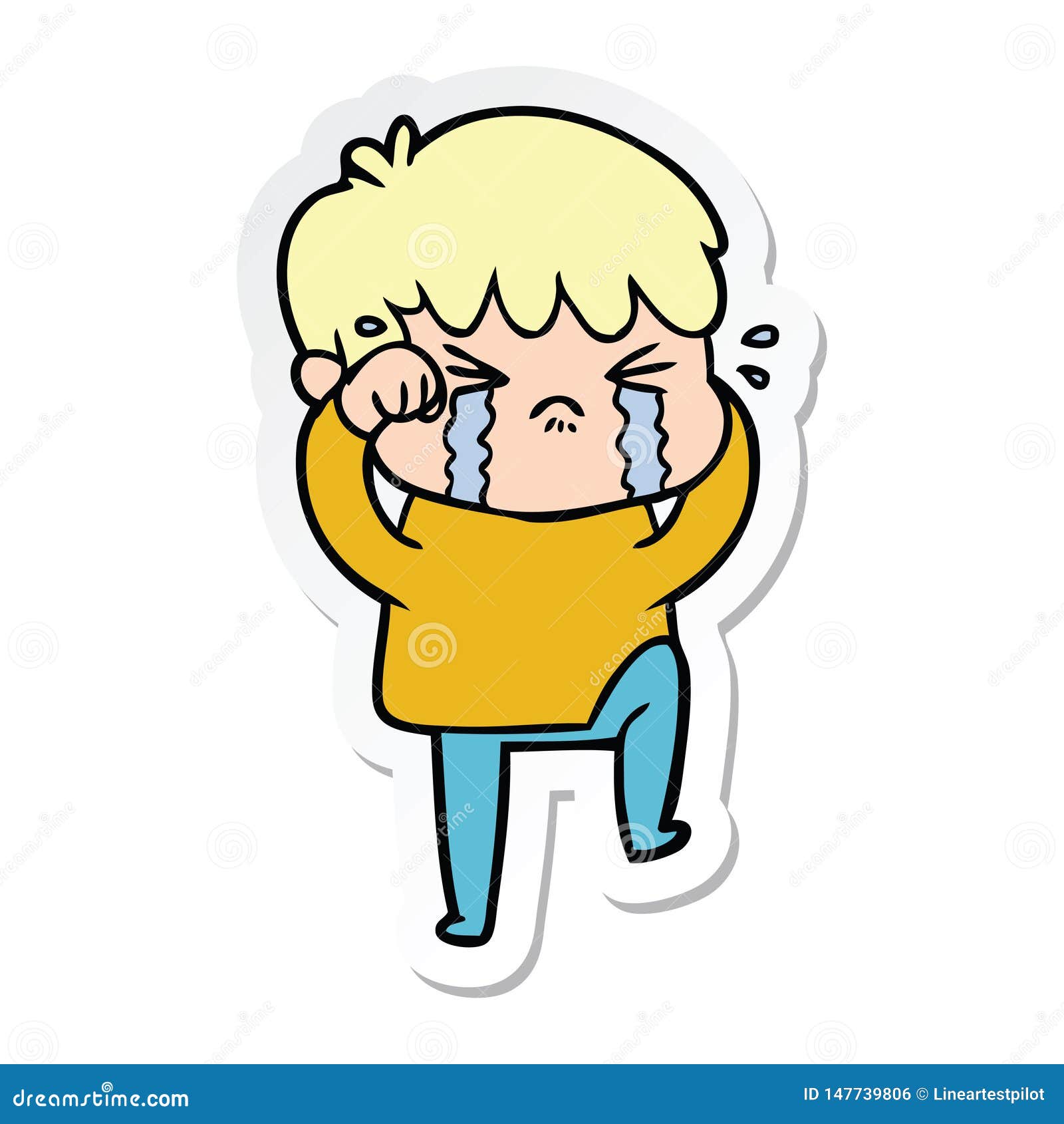 Sticker of a Cartoon Boy Crying Stock Vector - Illustration of drawn ...