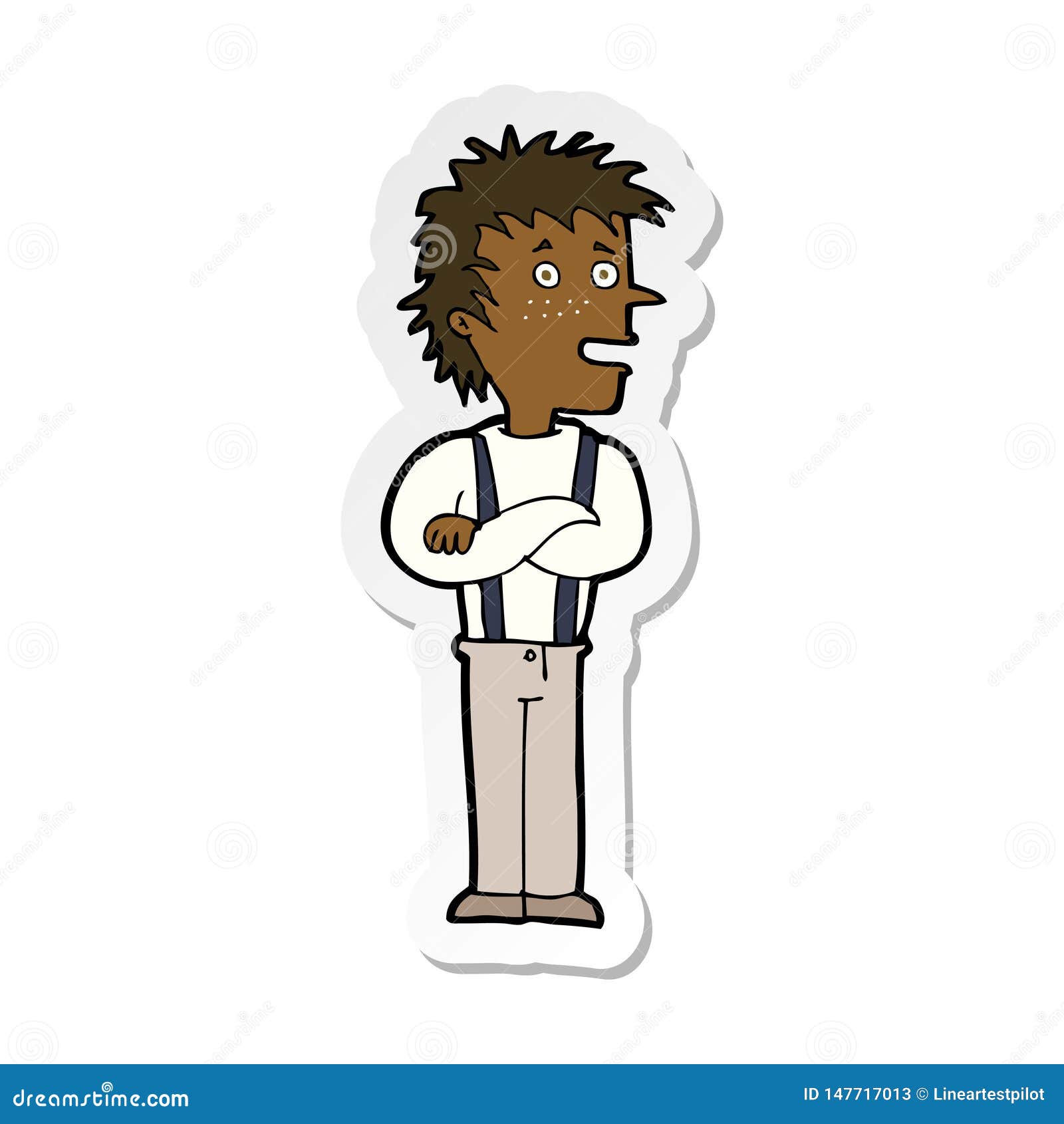Sticker of a Cartoon Boy with Folded Arms Stock Vector - Illustration ...