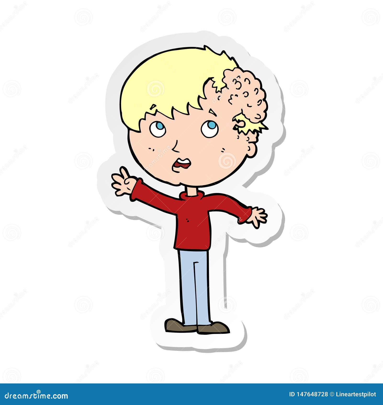 Sticker of a Cartoon Boy with Growth on Head Stock Vector ...