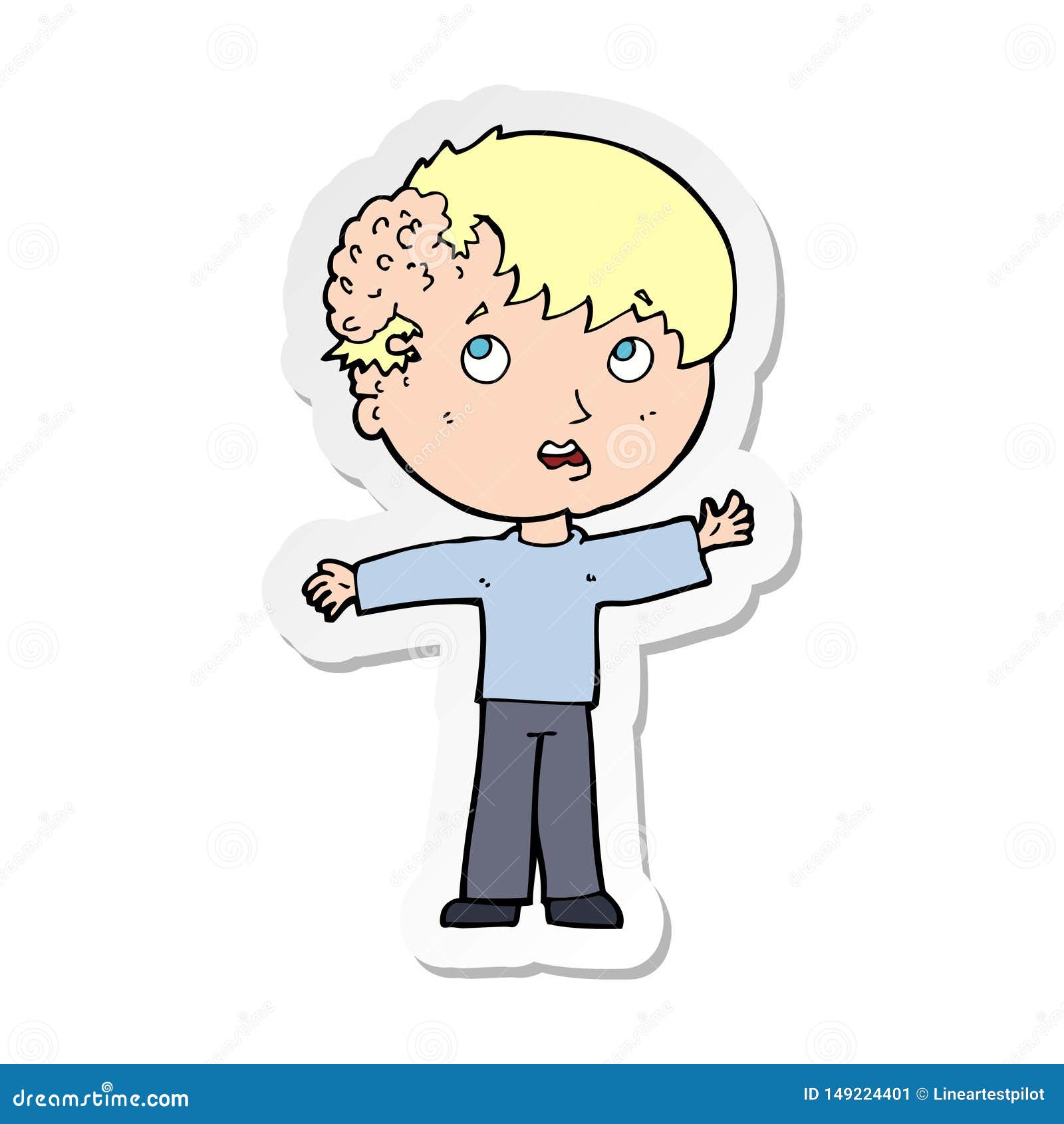 Sticker of a Cartoon Boy with Growth on Head Stock Vector ...