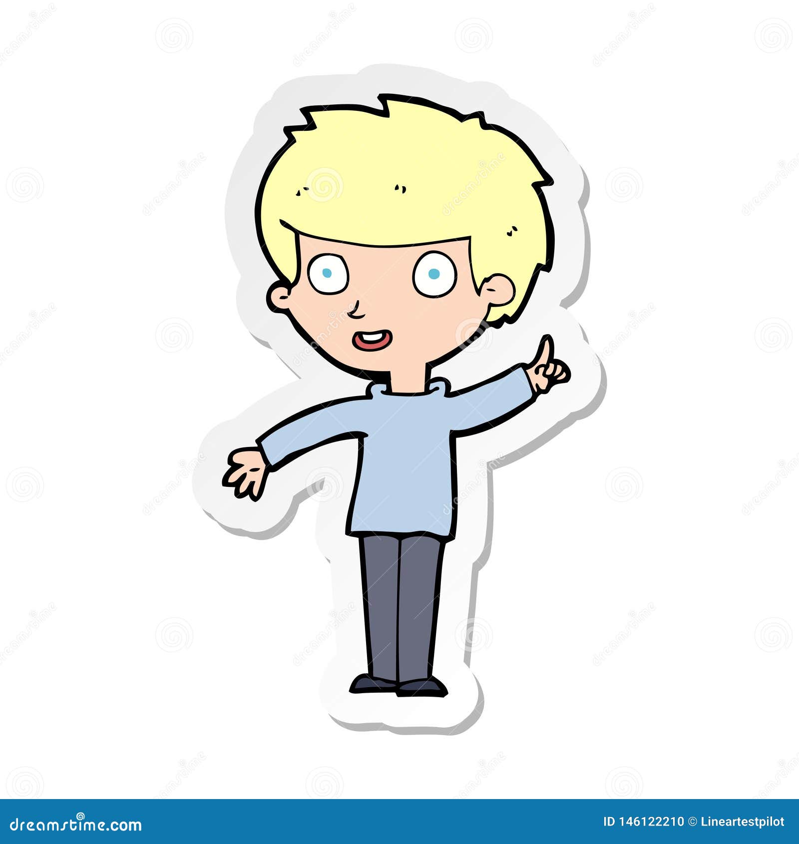 Sticker of a Cartoon Boy with Idea Stock Vector - Illustration of ...