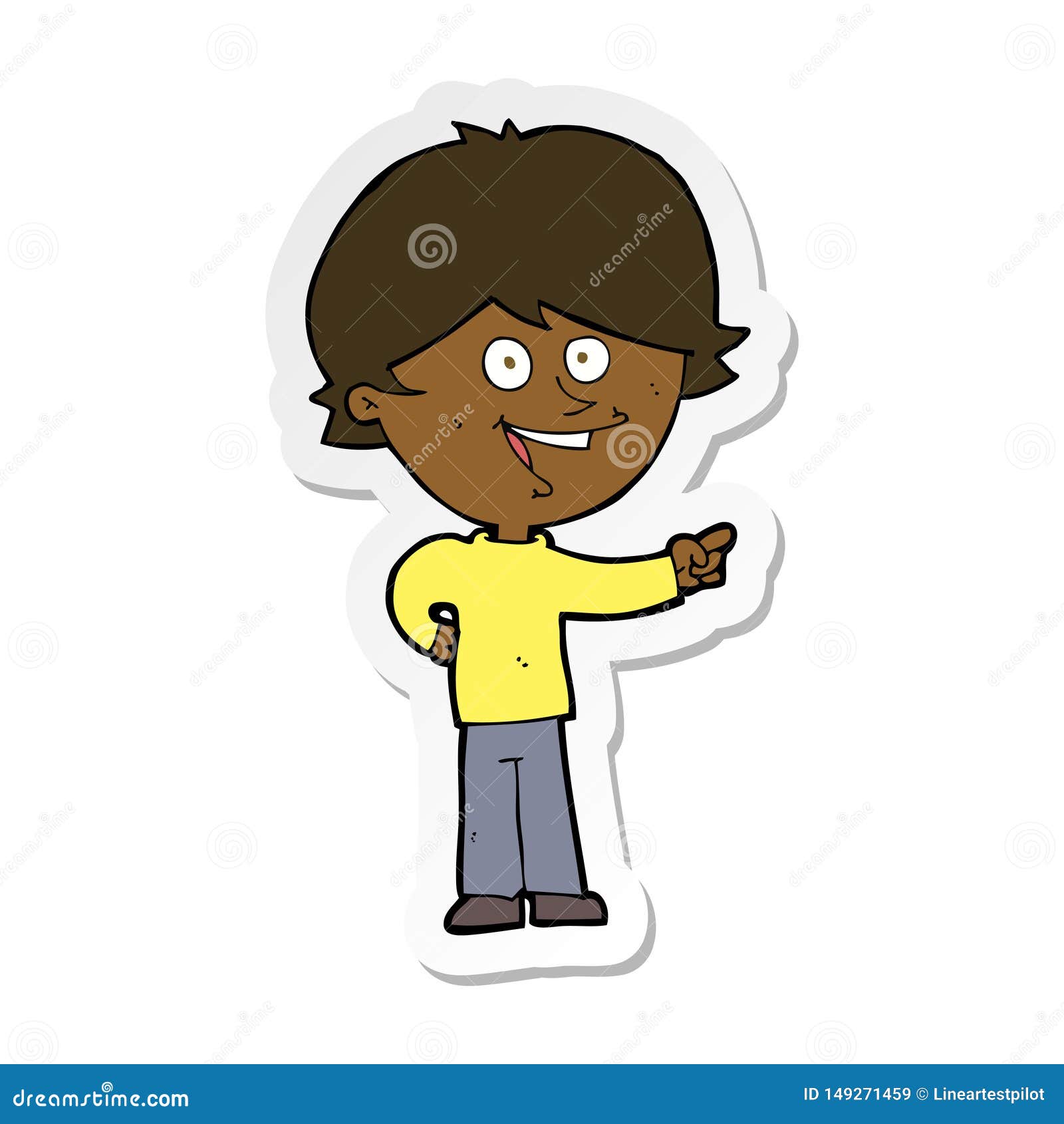 Sticker of a Cartoon Boy Laughing and Pointing Stock Vector ...