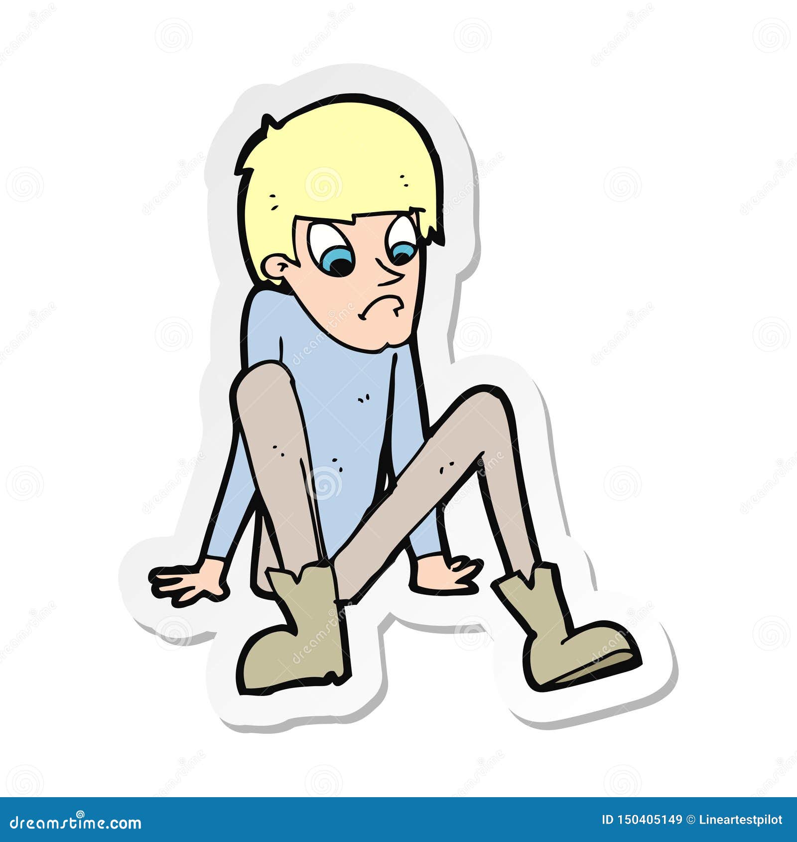 Sticker of a Cartoon Boy Sitting on Floor Stock Vector - Illustration ...