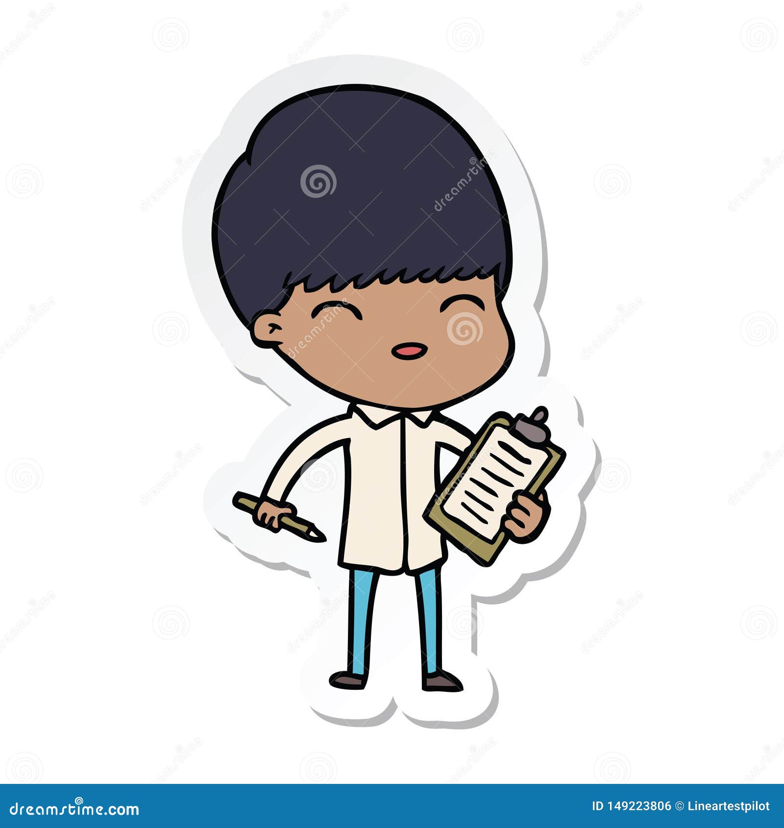 Sticker of a Cartoon Boy Taking Notes Stock Vector - Illustration of ...