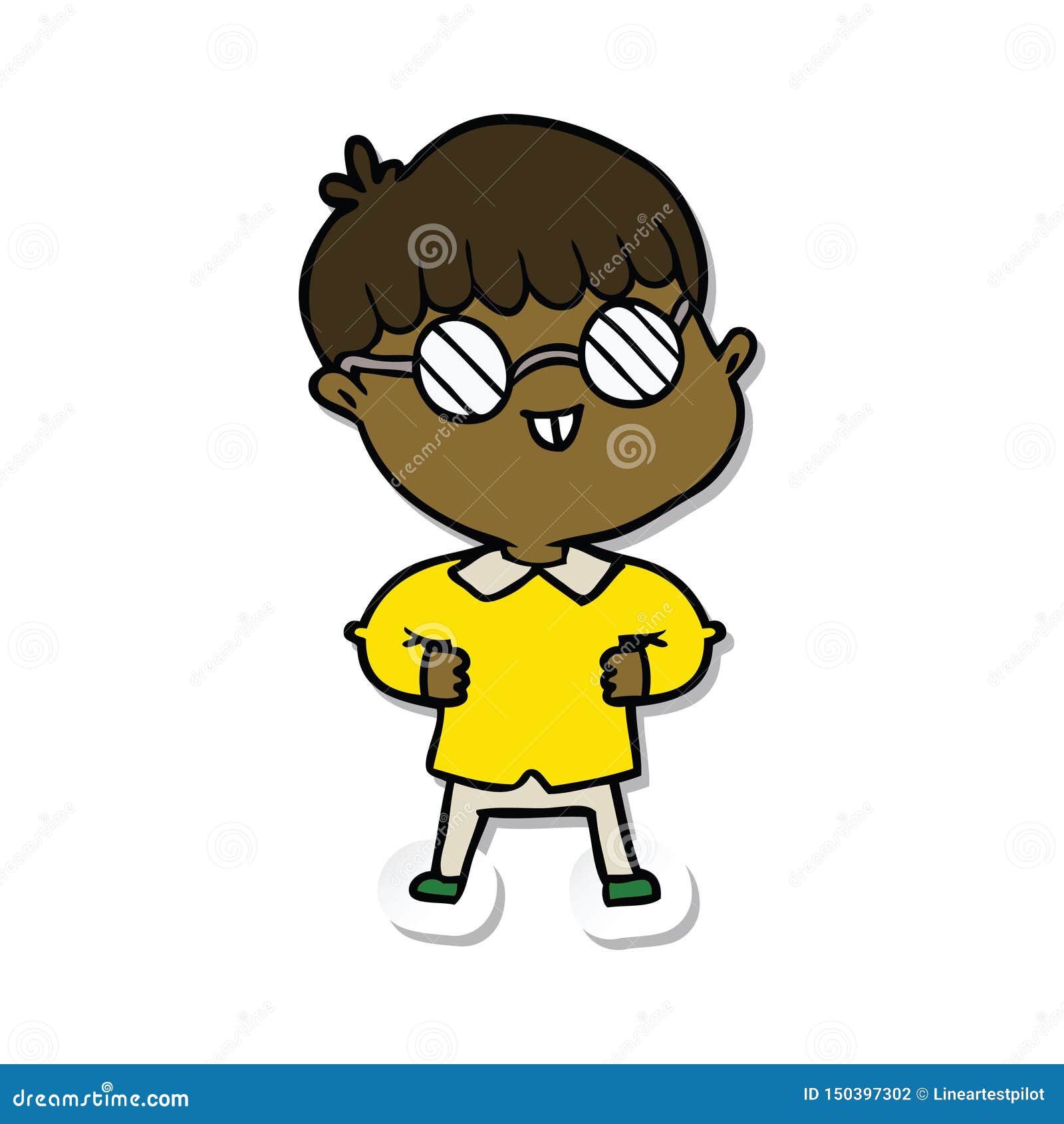 Sticker of a Cartoon Boy Wearing Spectacles Stock Vector - Illustration ...