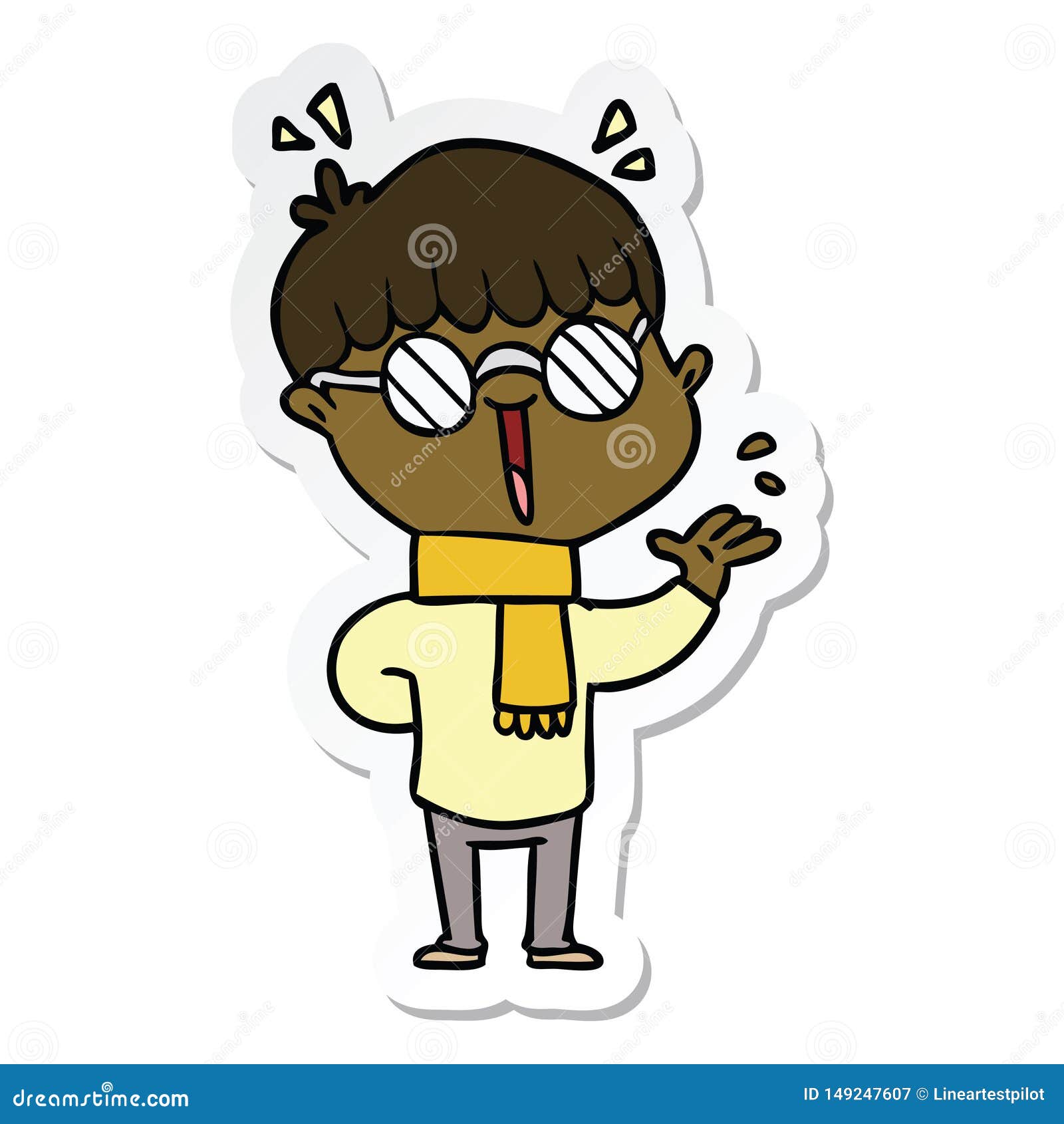 Sticker of a Cartoon Boy Wearing Spectacles Stock Vector - Illustration ...