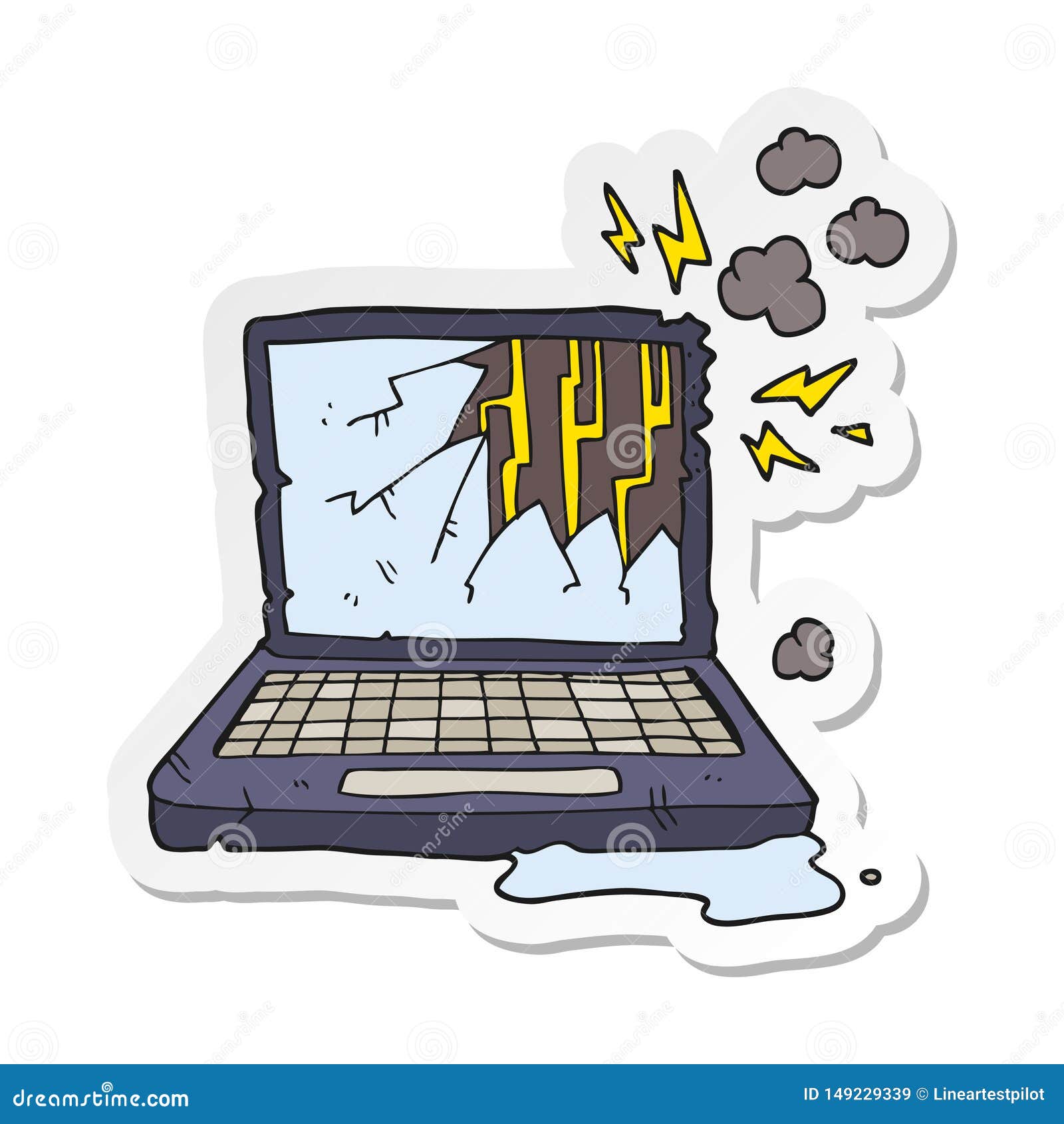 Sticker of a Cartoon Broken Computer Stock Vector - Illustration of ...
