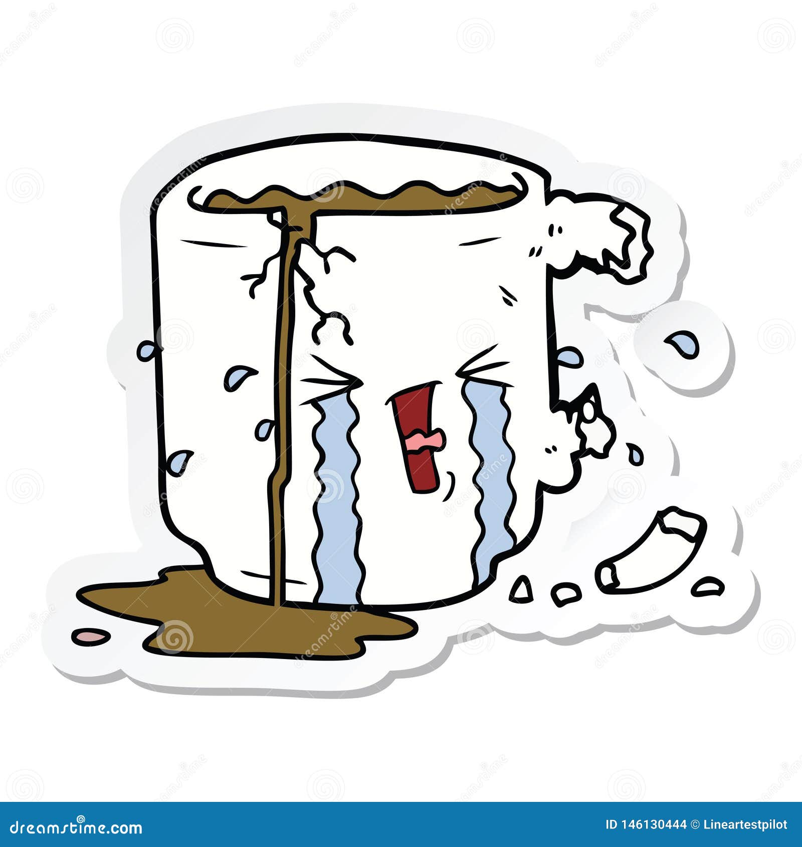 Sticker of a Cartoon Broken Mug Stock Vector - Illustration of doodle ...