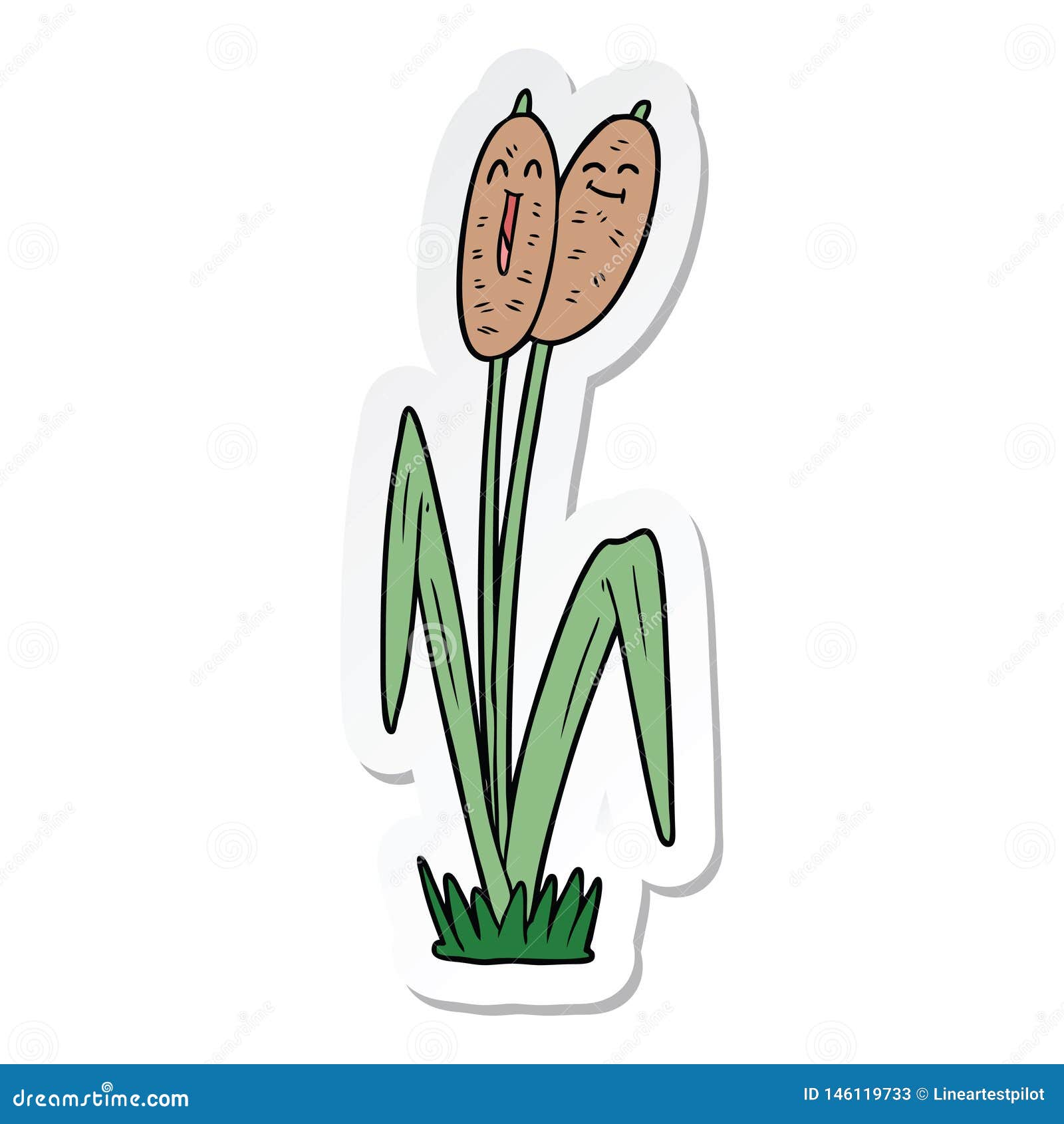 Sticker of a Cartoon Bullrush Stock Vector - Illustration of quirky ...