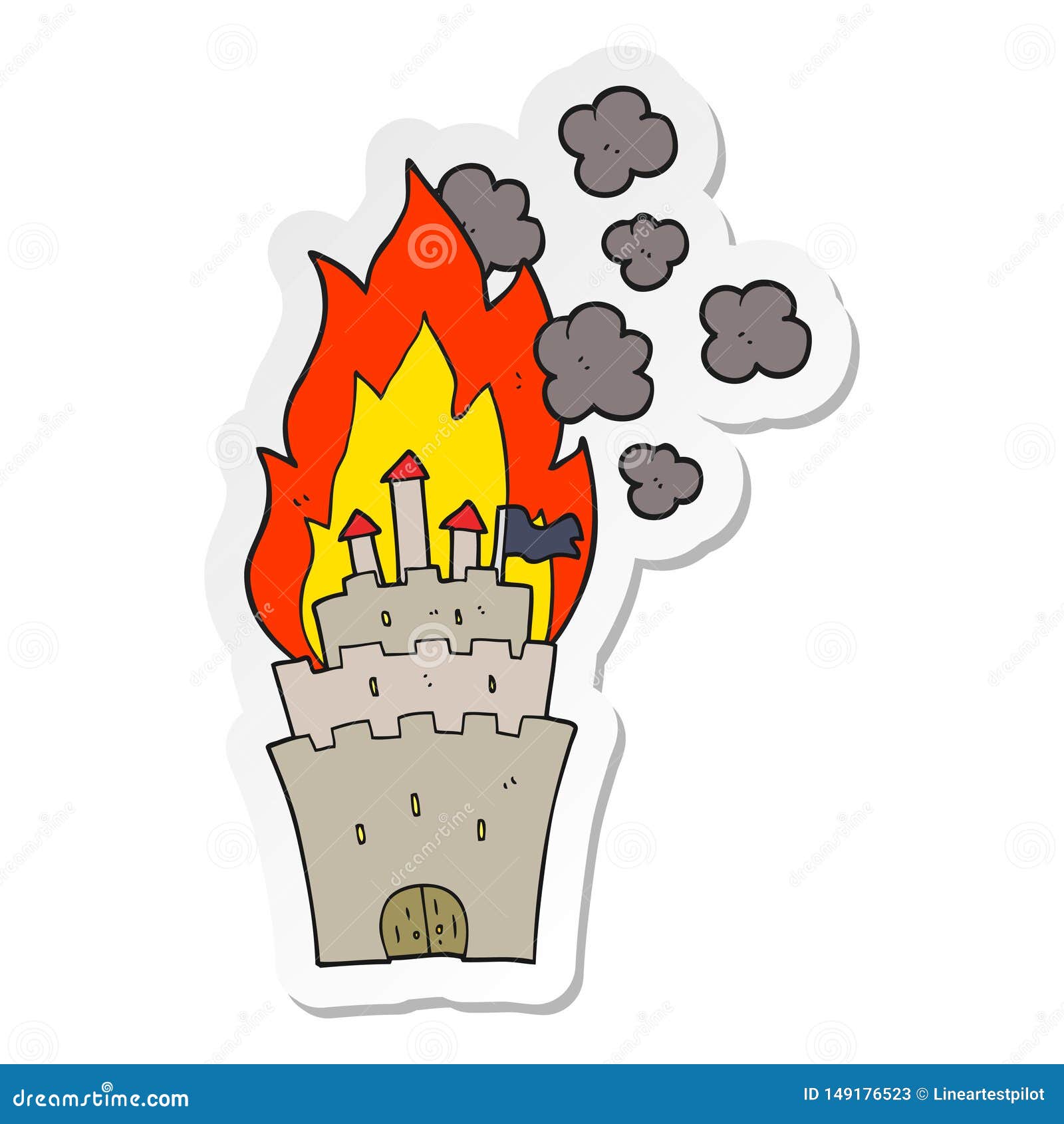 Sticker of a Cartoon Burning Castle Stock Vector - Illustration of cute ...