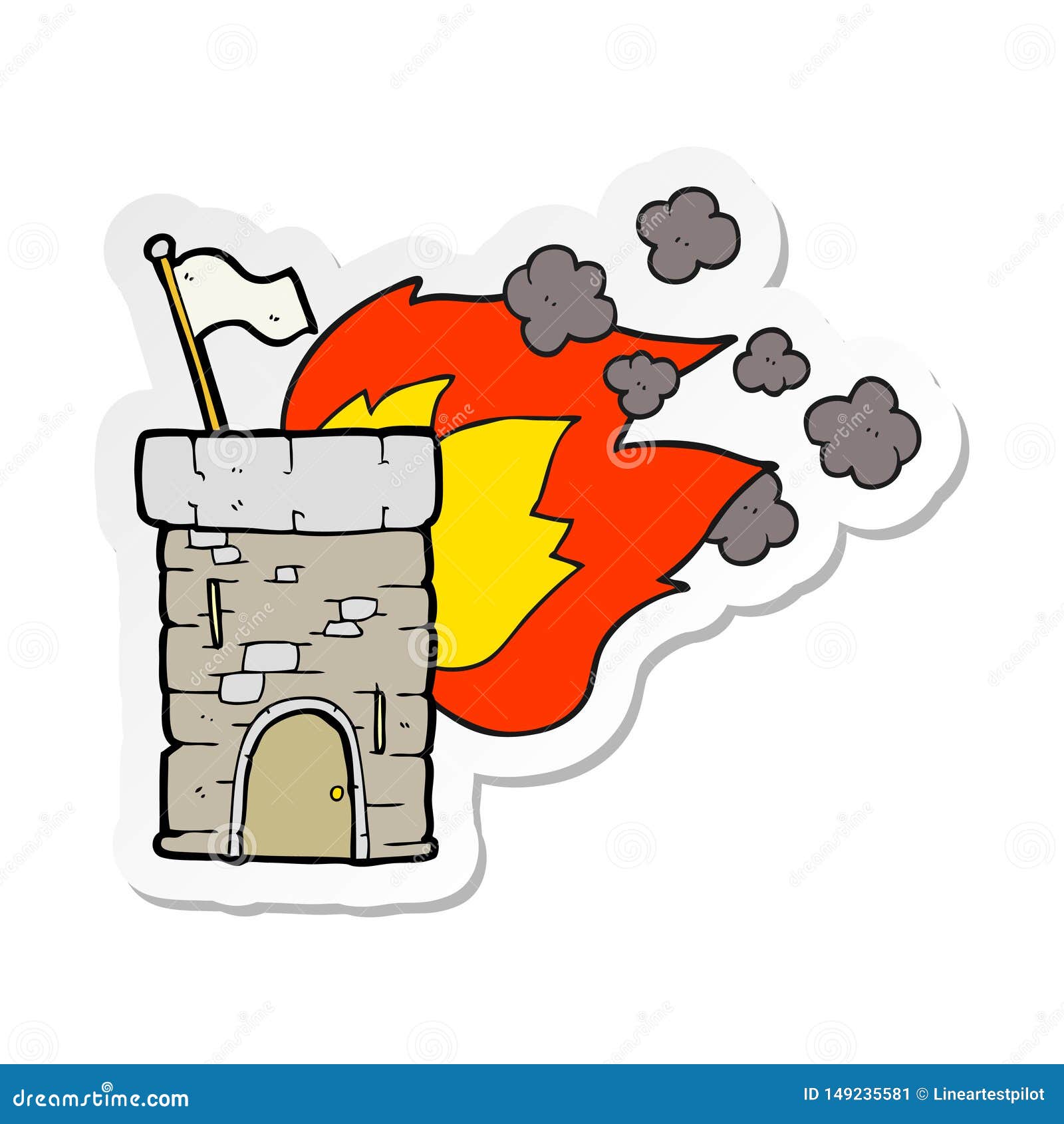 Sticker of a Cartoon Burning Castle Tower Stock Vector - Illustration ...