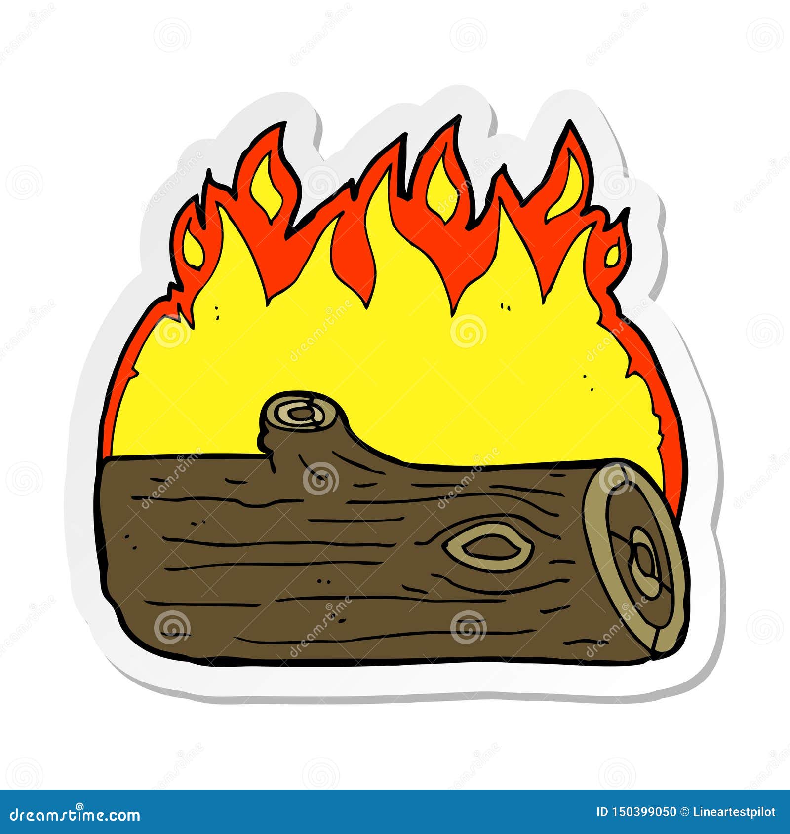 Sticker of a Cartoon Burning Log Stock Vector - Illustration of fire ...