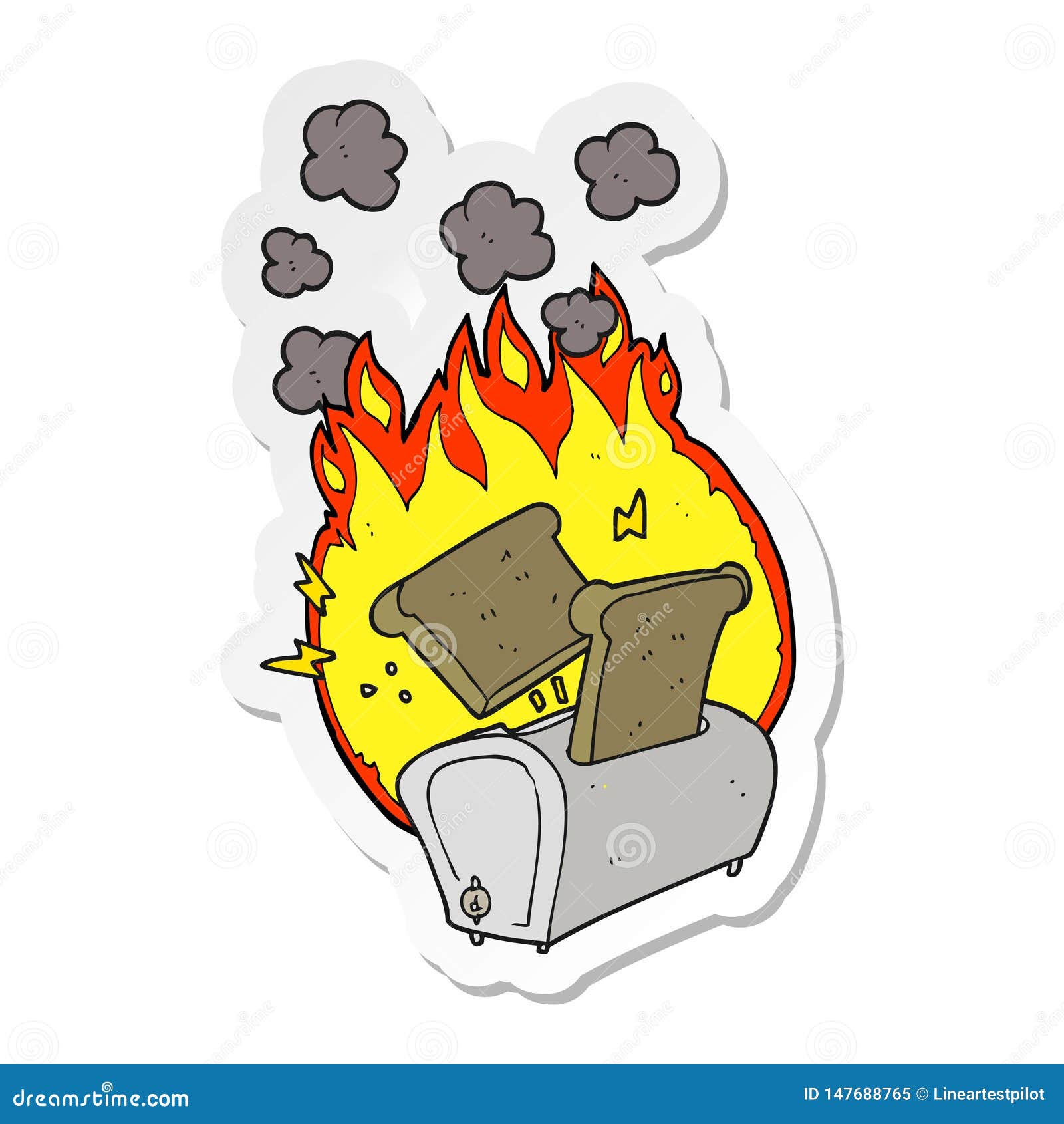 Sticker of a Cartoon Burning Toaster Stock Vector - Illustration of ...