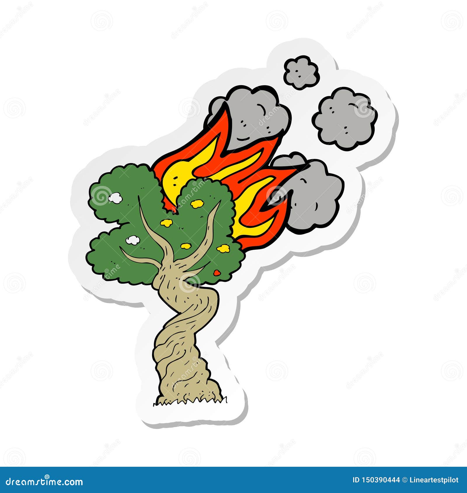 Sticker of a Cartoon Burning Tree Stock Vector - Illustration of ...