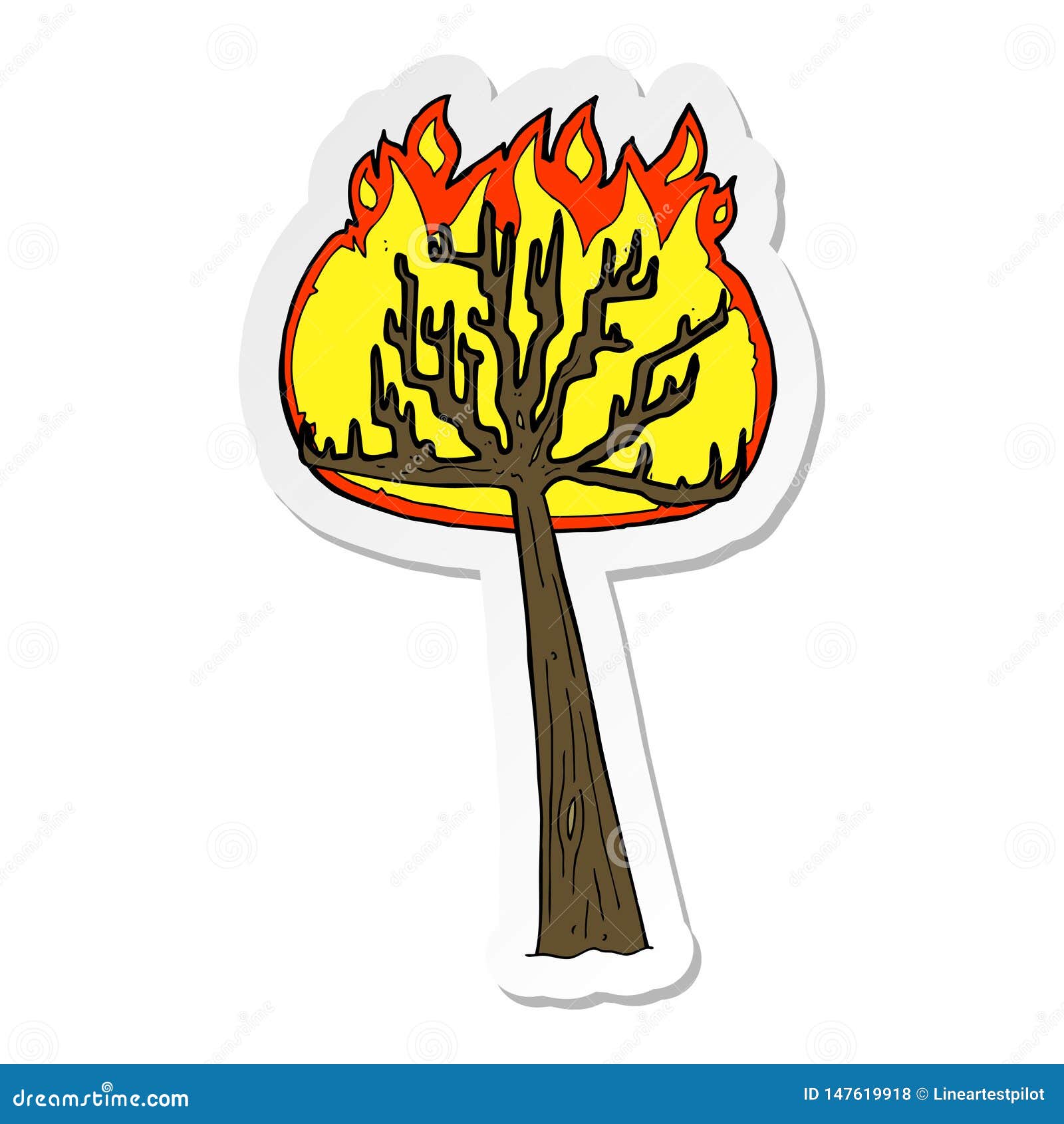 Sticker of a Cartoon Burning Tree Stock Vector - Illustration of ...