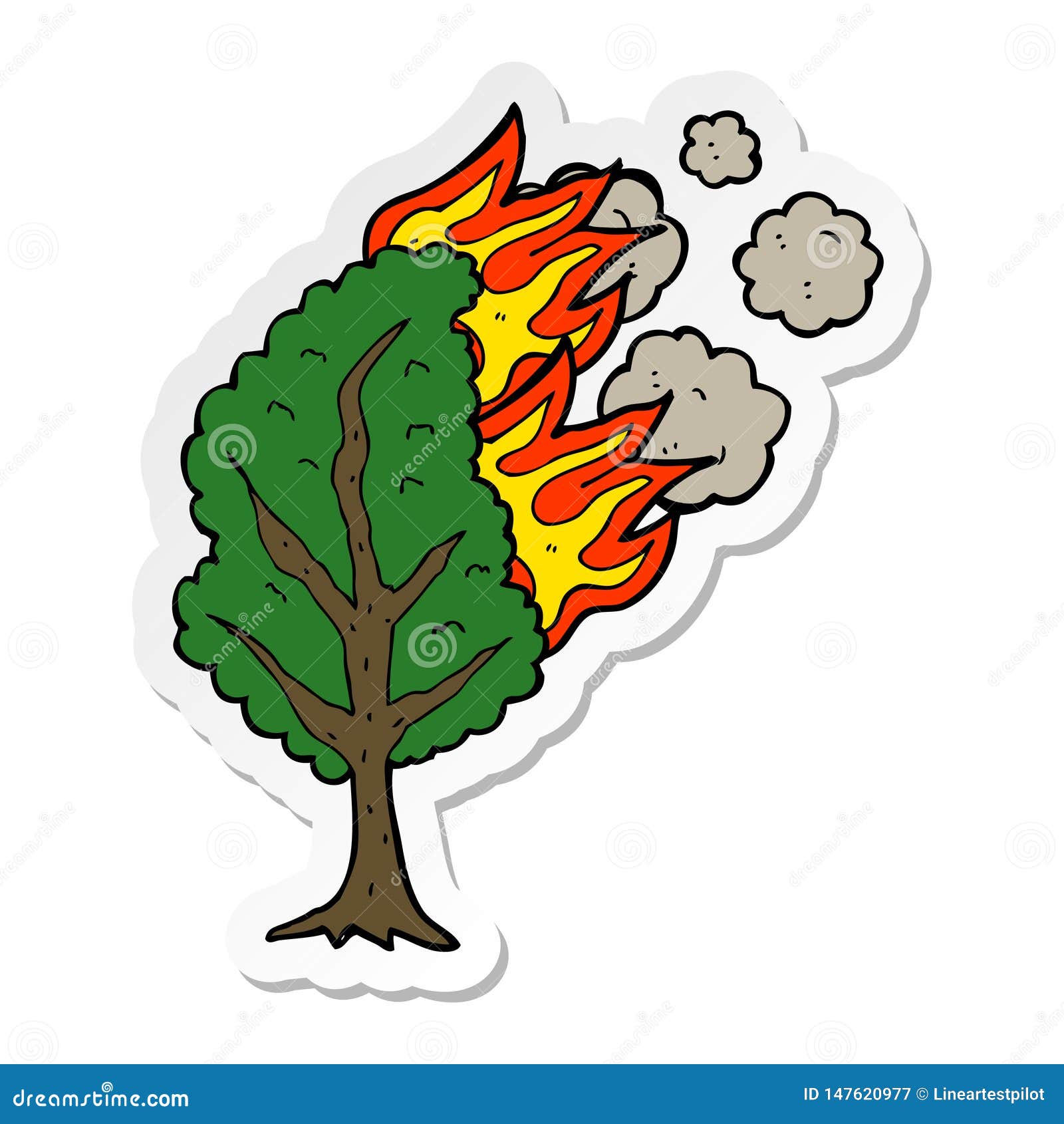 Sticker of a Cartoon Burning Tree Stock Vector - Illustration of sign ...