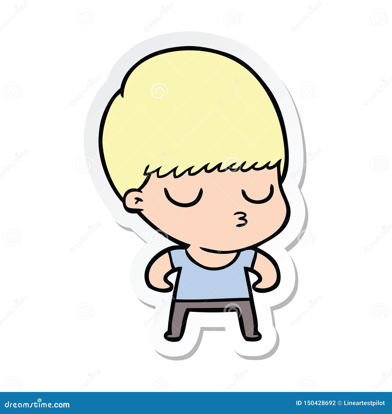 Sticker of a Cartoon Calm Boy Stock Vector - Illustration of freehand ...